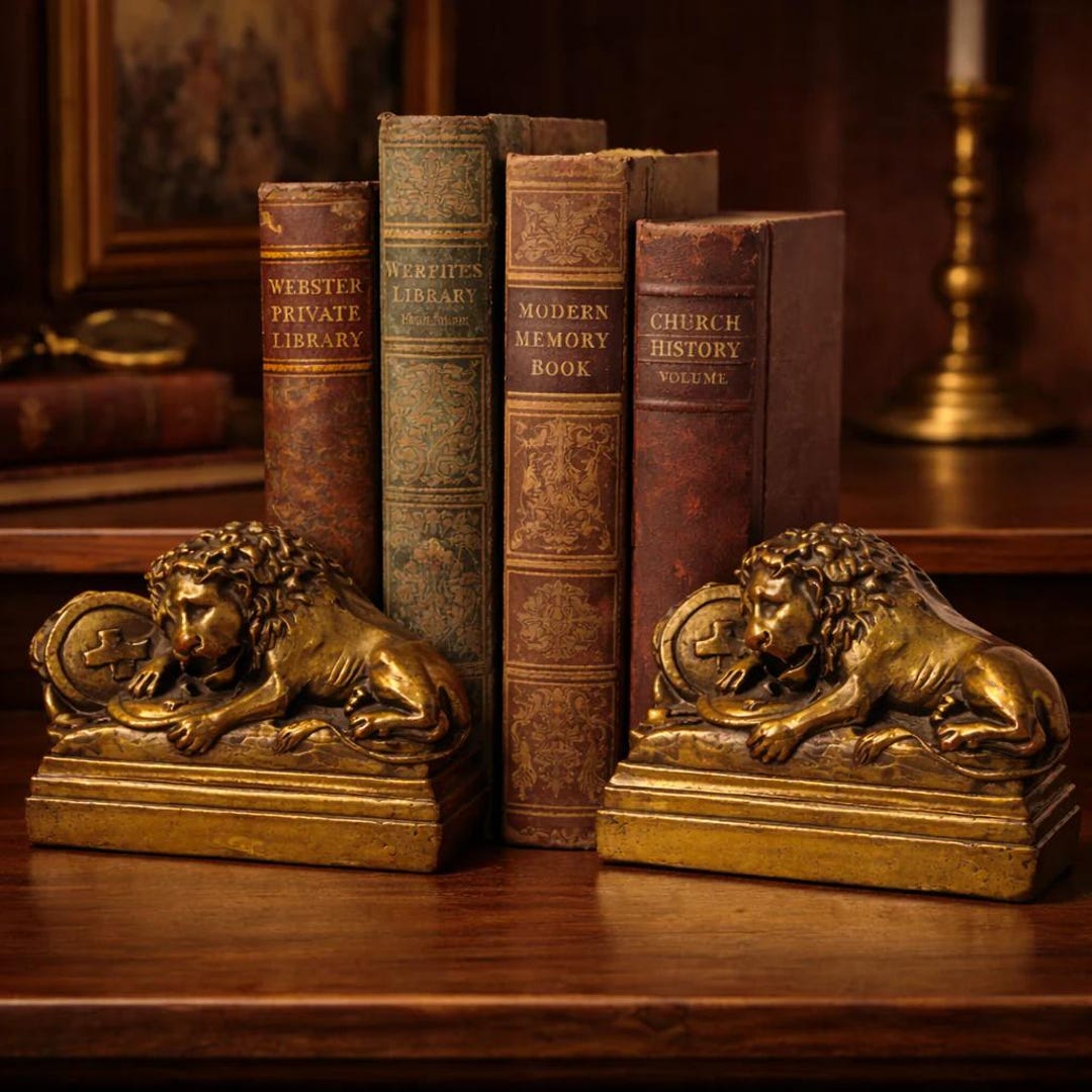 Vintage Lion of Lucerne Bookends Pair - Heavy Cast Brass - Metal Swiss ...