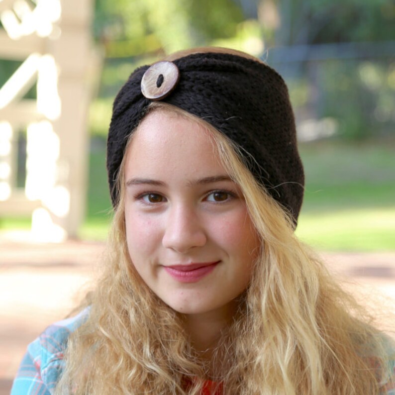 Womens Black Knit Headband, Turban Headband, Merino Wool Earwarmer ...
