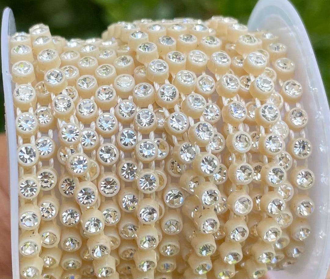 1 Yard SS8 Clear Crystal Ivory Base Rhinestone Plastic Chain Banding - Etsy