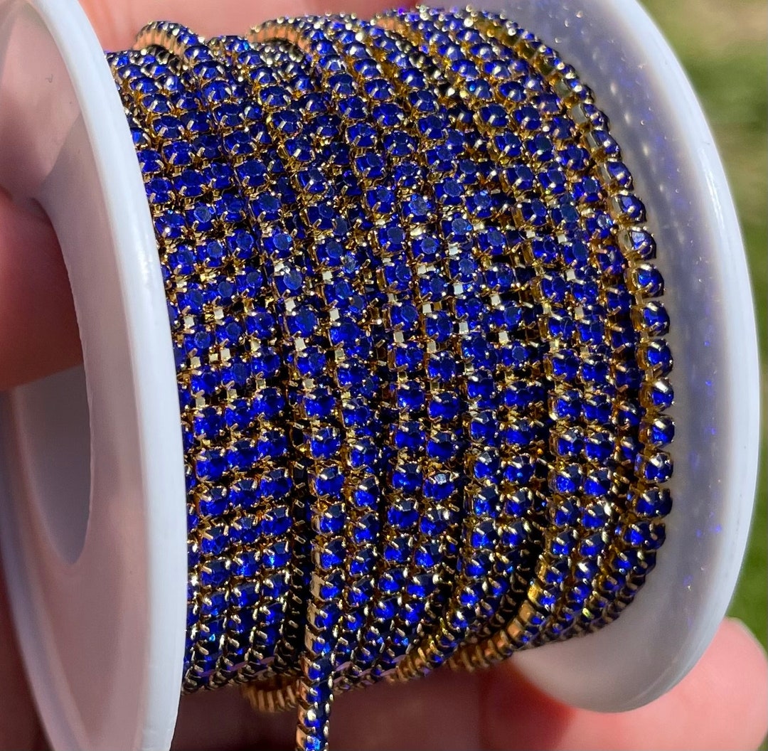 1 Yard SS6 2mm Royal Blue Crystal Cup Gold Bottom Metal Glass ...
