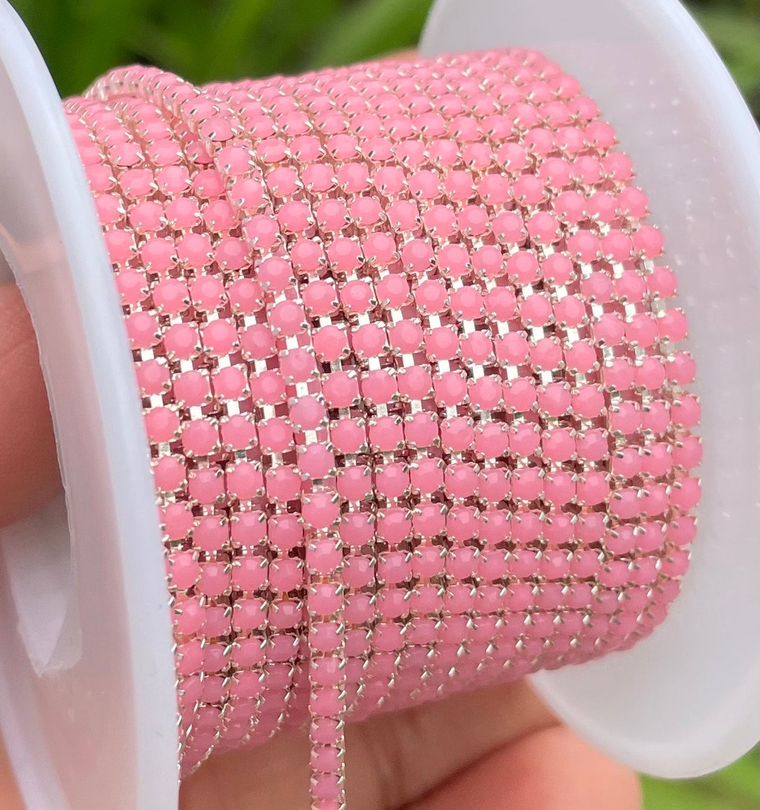 1 Yard SS6 Solid Light Pink Acrylic 2mm Cup Rhinestone Silver Bottom ...