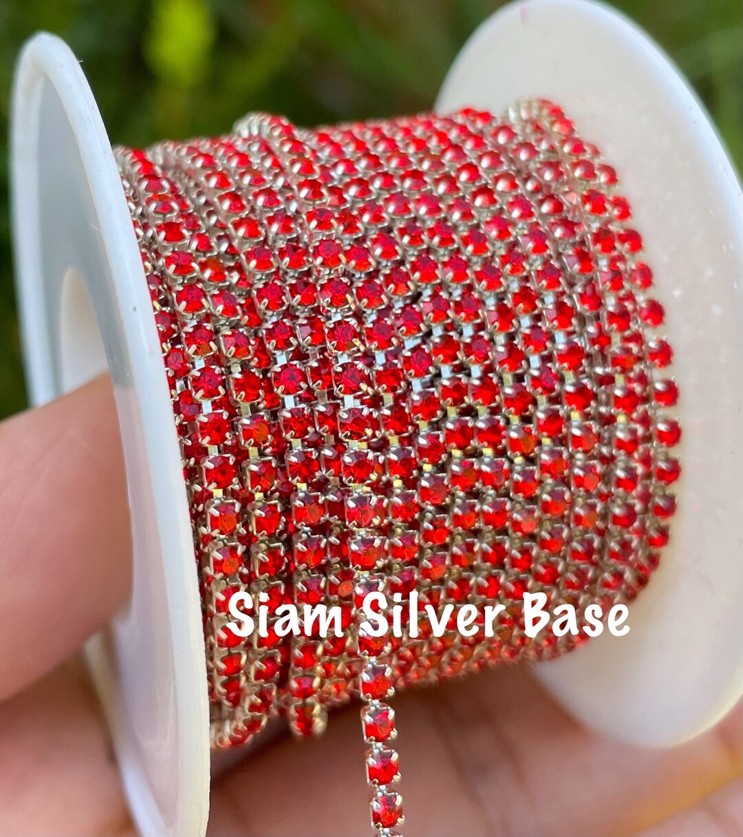 1 Yard SS6 2mm Siam Red Crystal Glass Rhinestone Silver Chain Metal ...