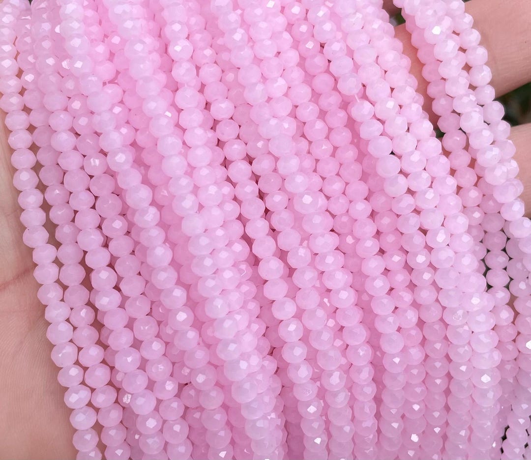 1 Strand 4mm Round Baby Pink Frost Jelly Faceted Rondelle Glass Beads ...