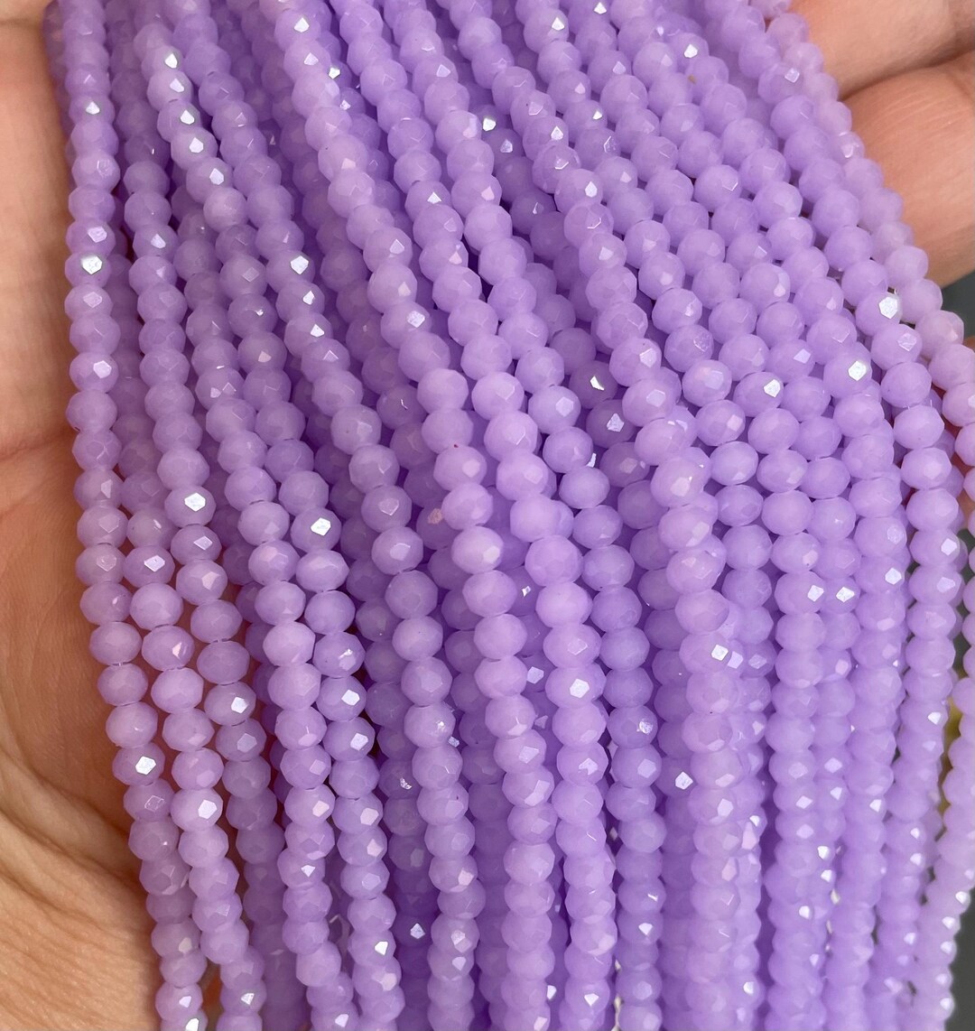 1 Strand 4mm Round Light Lavender Satin Faceted Rondelle Glass Beads ...