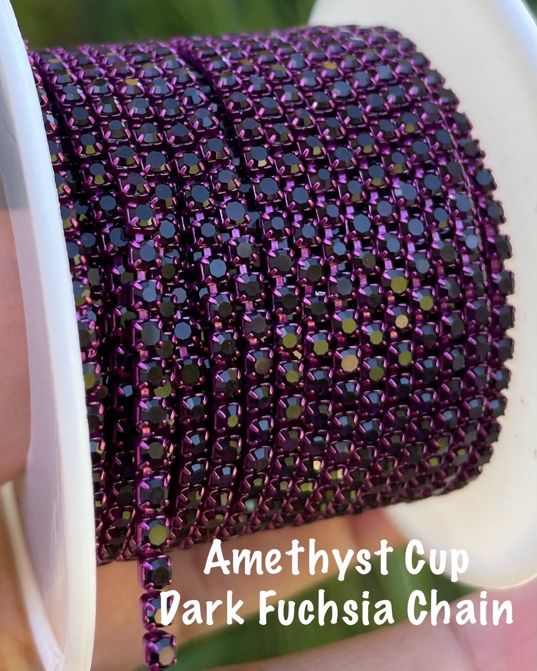 1 Yard SS6 Dark Amethyst 2mm Cup With Dark Fuchsia Metal Chain Glass ...