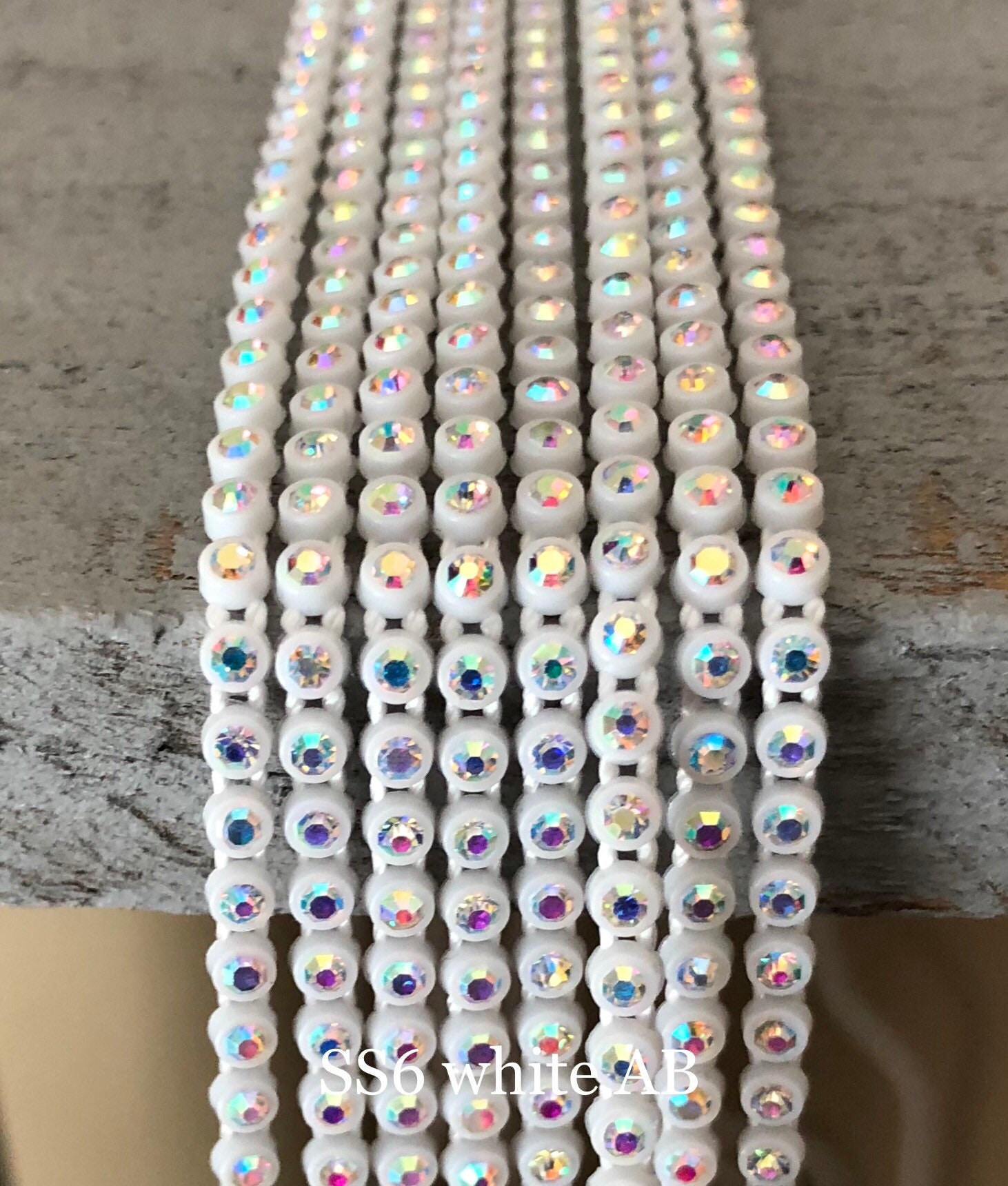 1 Yard SS6 White AB Plastic Chain Rhinestone Banding | Etsy
