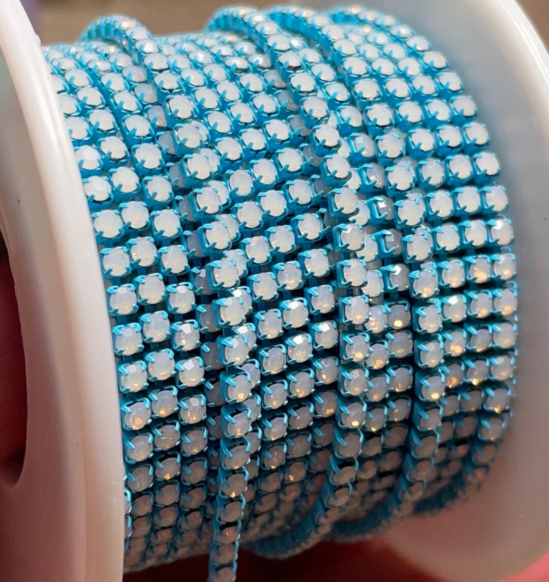 1 Yard SS6 Sky Blue Metal 2mm Glass Opal Cup Rhinestone Chain Banding ...