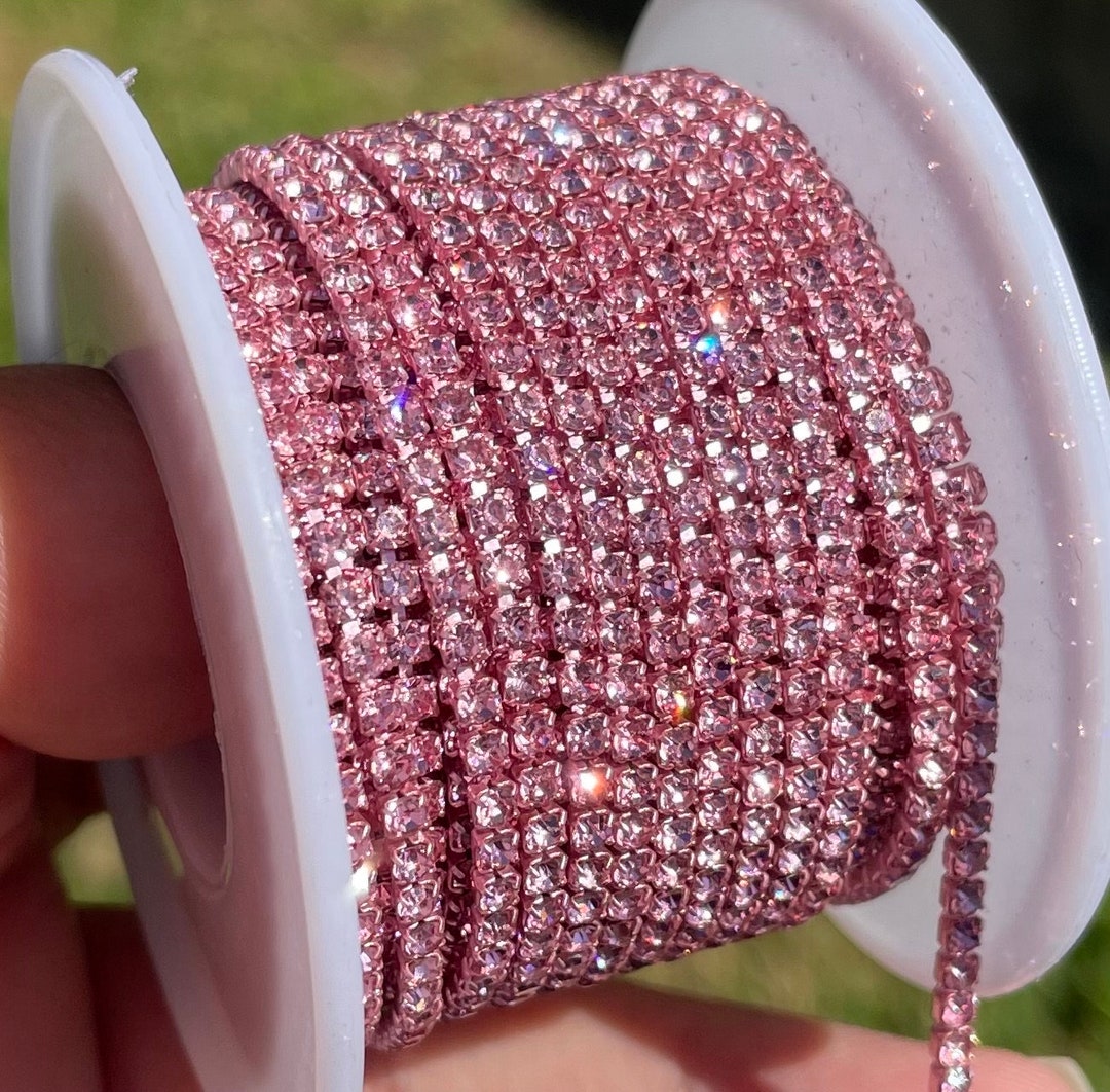 1 Yard SS6 Pink Crystal Cup Glass Rhinestone Metal Pink Chain Banding ...