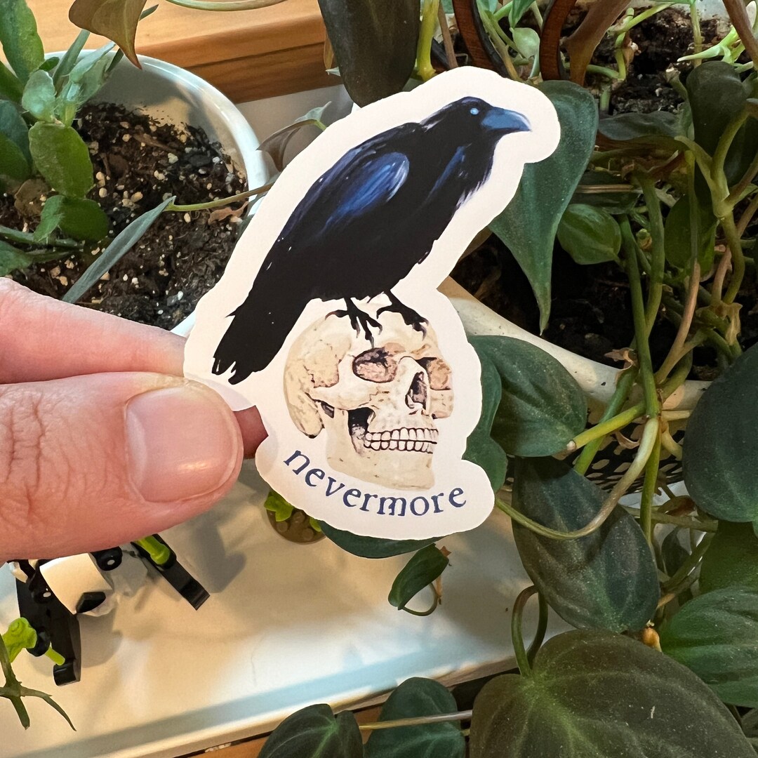 Nevermore Raven Skull Poe Die Cut Matte Sticker | Halloween Quoth the ...