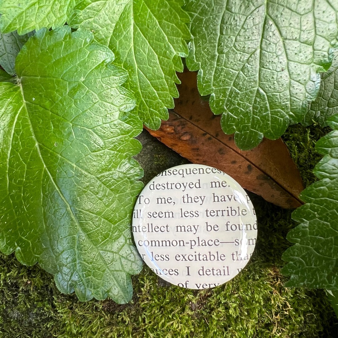 Vintage Edgar Allan Poe Book Page Pinback Badge Button Recycled Books ...