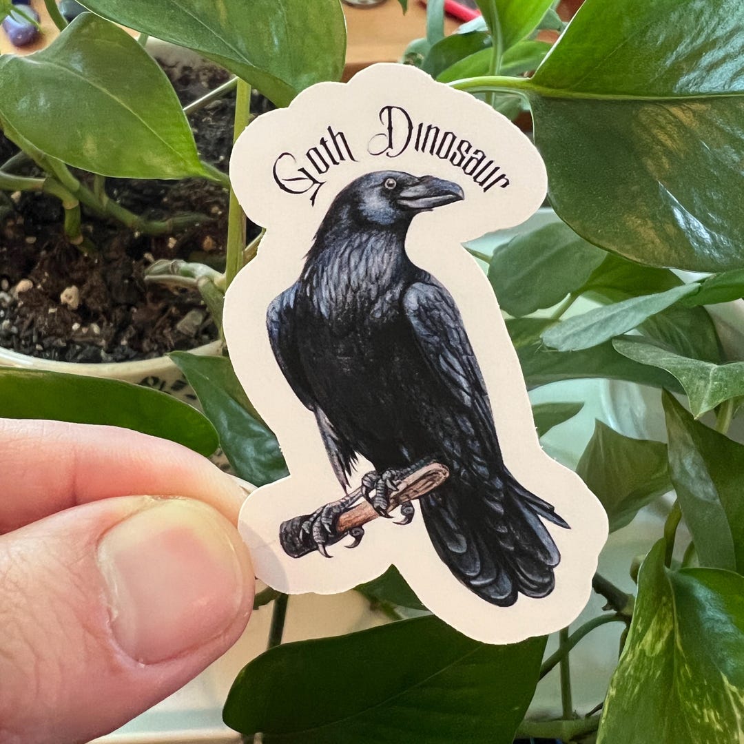 Goth Dinosaur Raven Crow Matte Die Cut Vinyl Sticker | Gothic Birds ...