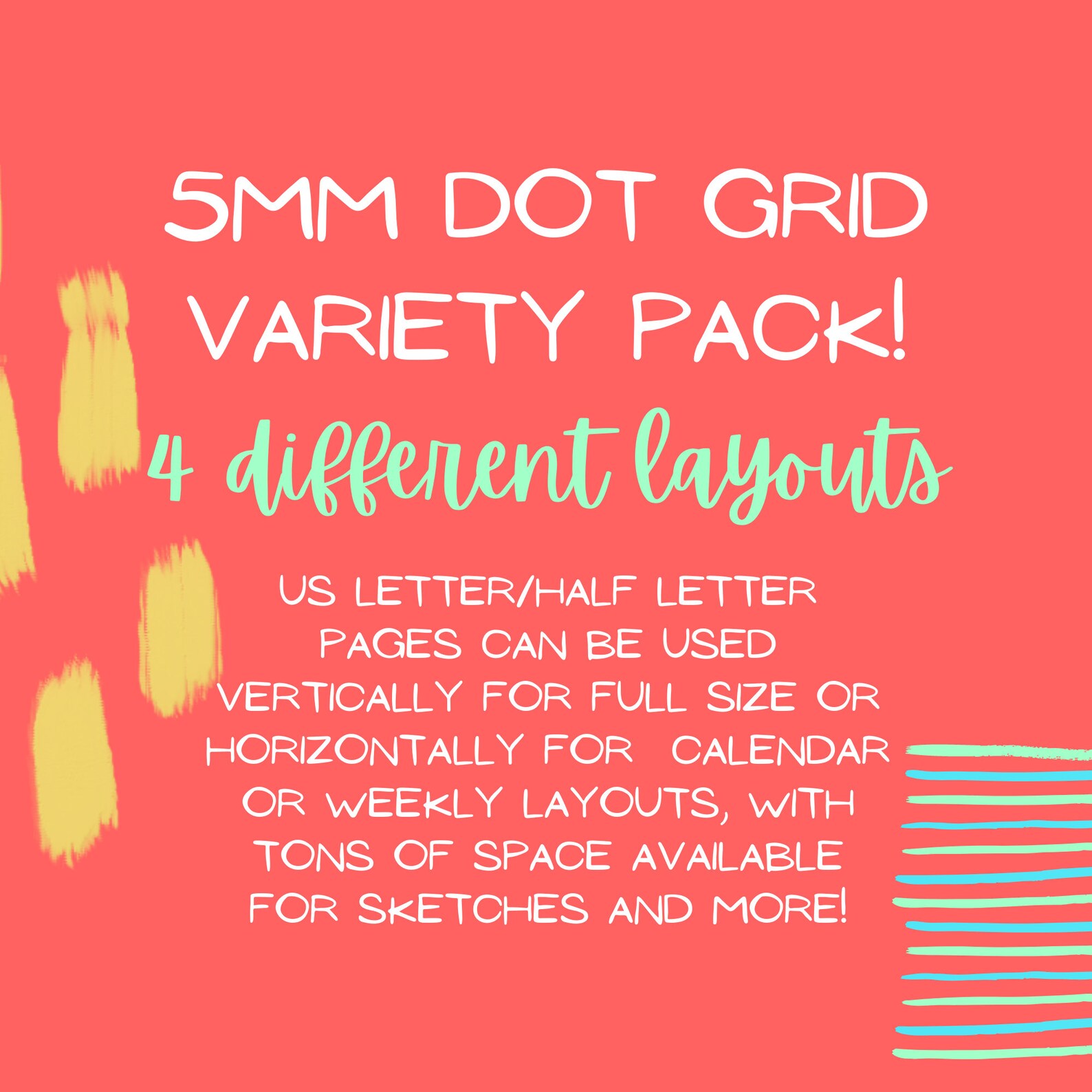 Dot Grid Paper Printable Bullet Journal Page Inserts VARIETY PACK 5mm ...