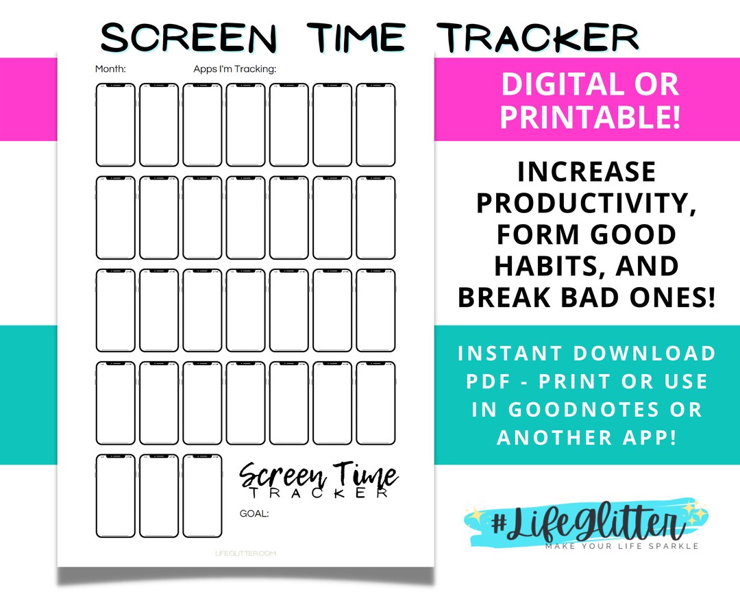 Screen Time Tracker Printable - Habit Tracker - Time Management Habits ...