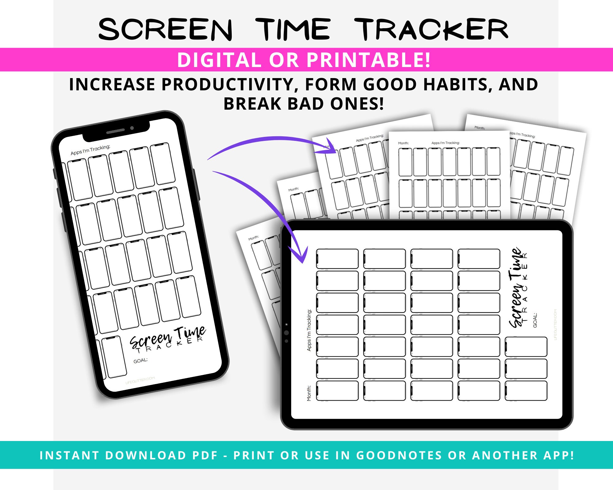 Screen Time Tracker Printable Habit Tracker Time Management Habits - Etsy