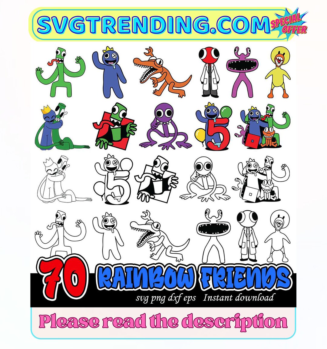 Rainbow Friends Clipart Bundle Blue PNG Bundle Rainbow - Etsy