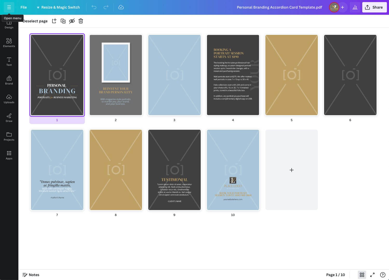 Personal Branding Accordion Card Template for Canva - Etsy