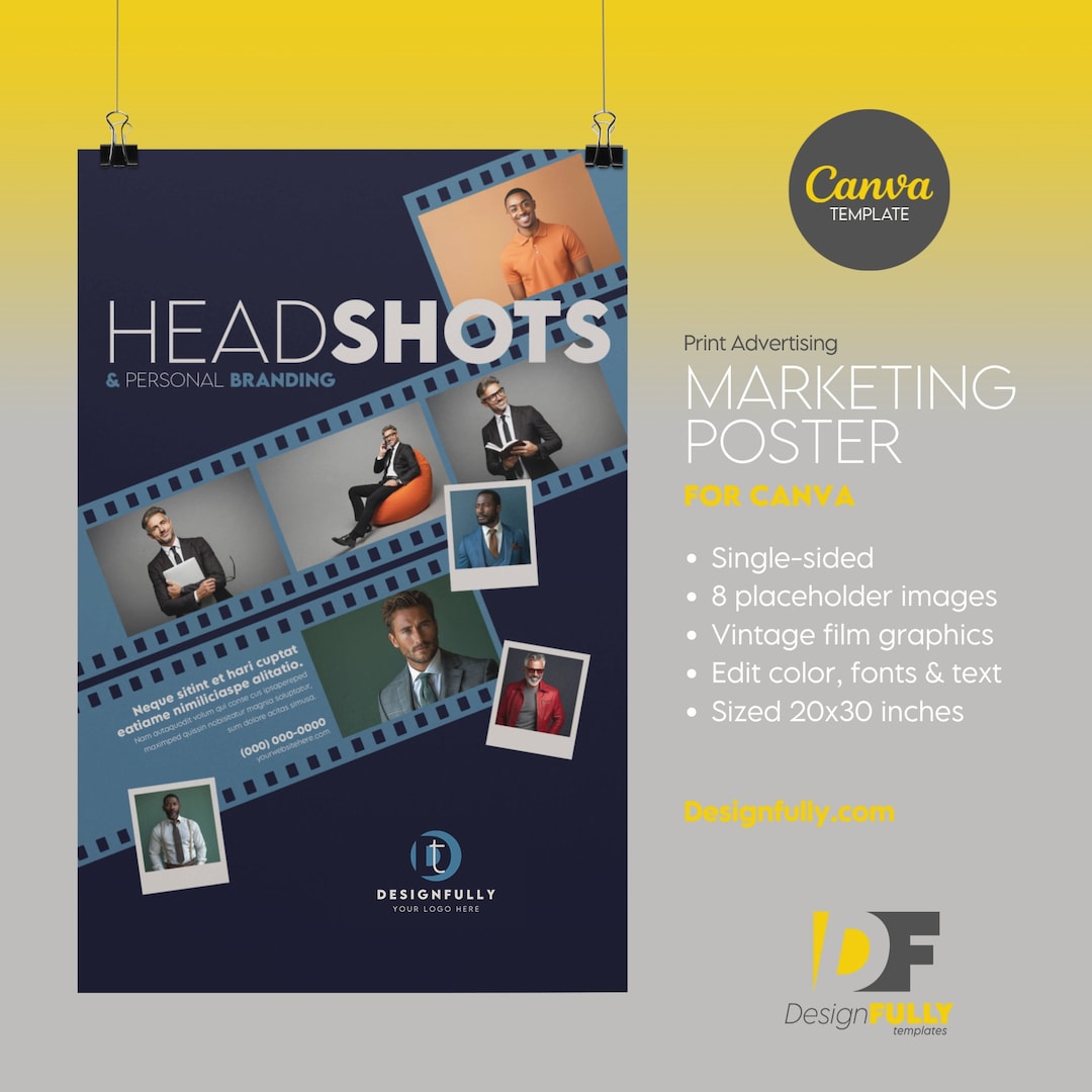 Headshots Marketing Poster Template for Canva - Etsy