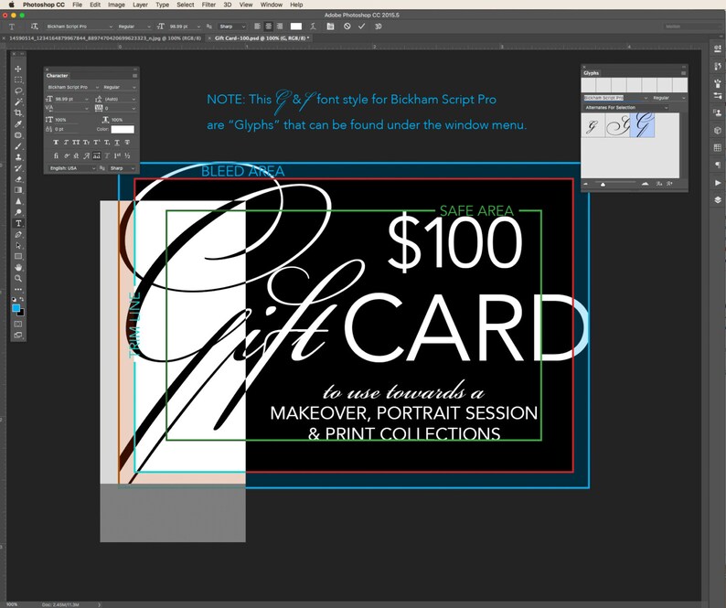Script Gift Card Template ID & PSD CS4 CC | Etsy