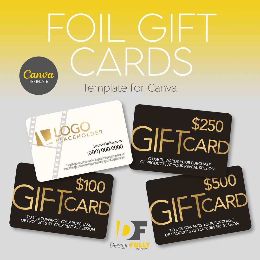 Simple Foil Gift Card Template for Canva - Etsy