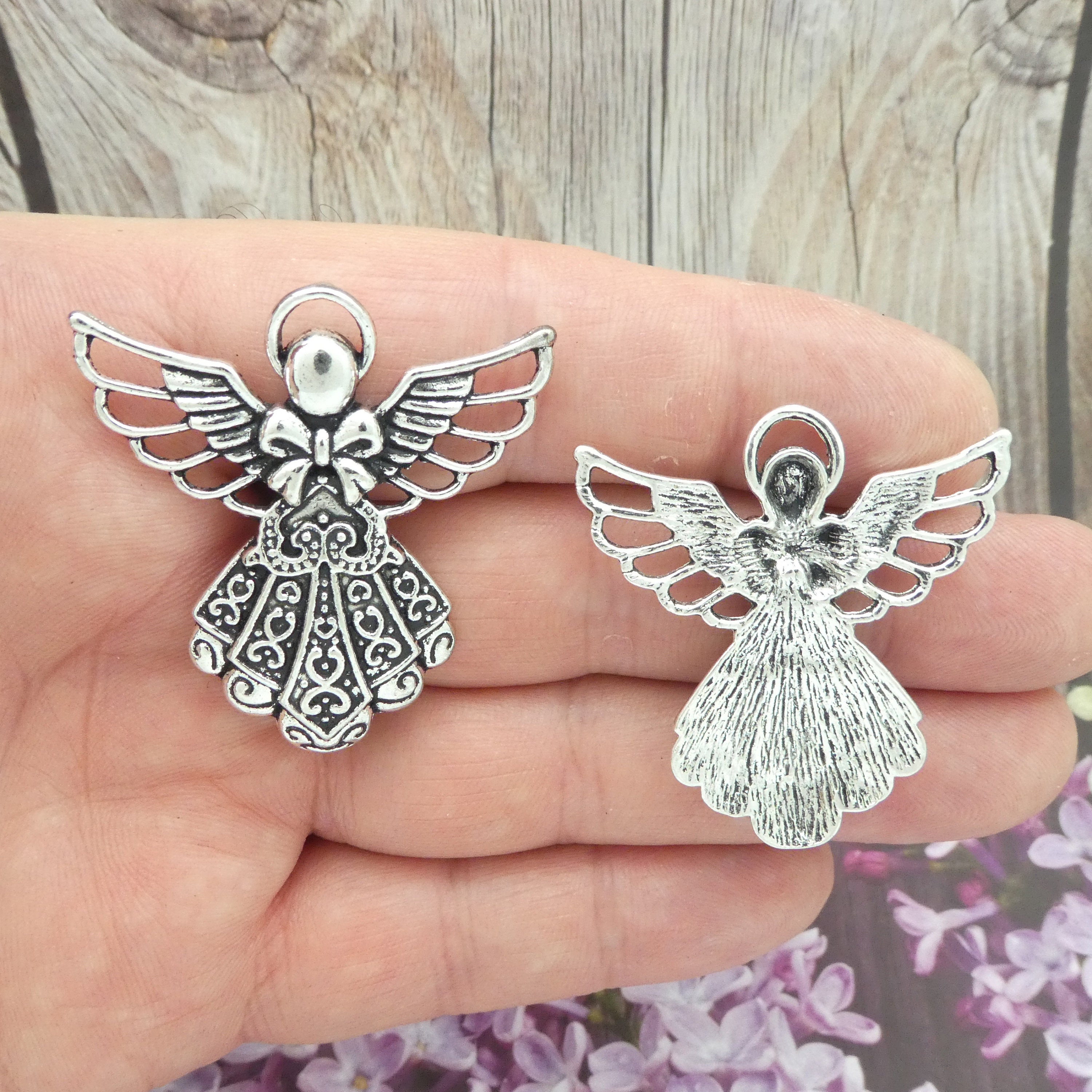 2 Filigree Silver Angel Charm Pendant 42x38mm by TIJC SP1527 - Etsy