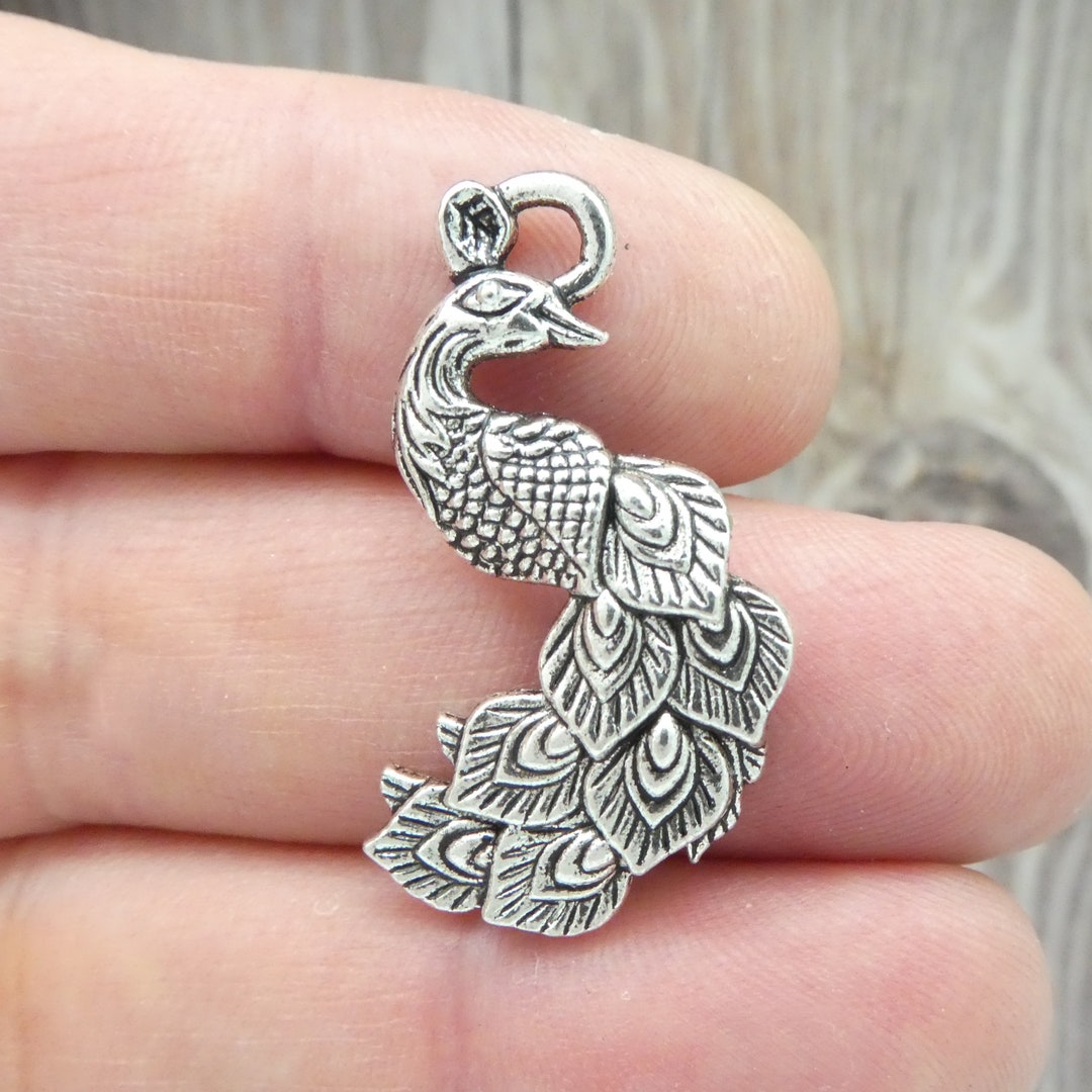 5 Silver Peacock Charm by TIJC SP0331 - Etsy