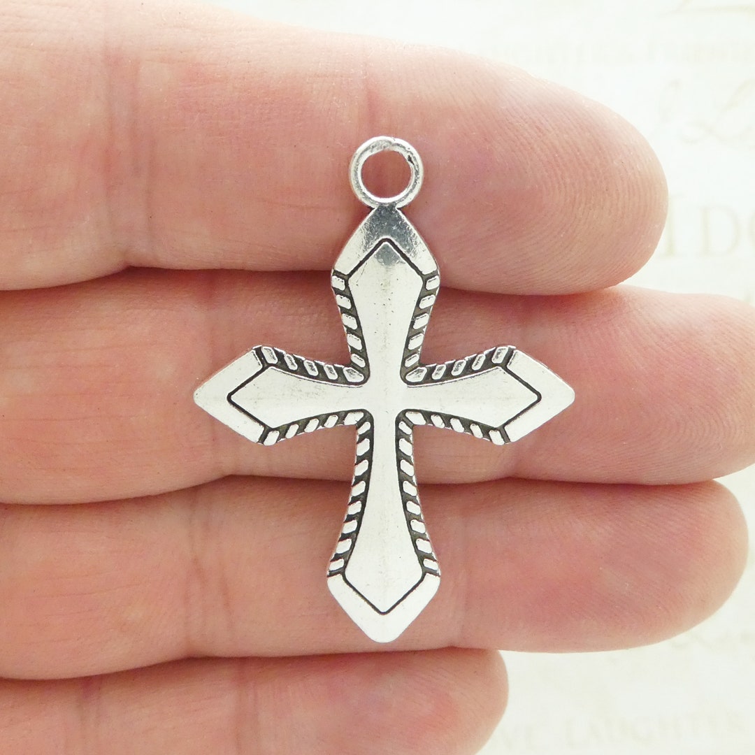 2 Silver Cross Charm Pendant 44x32mm Double Sided by TIJC SP1952 - Etsy