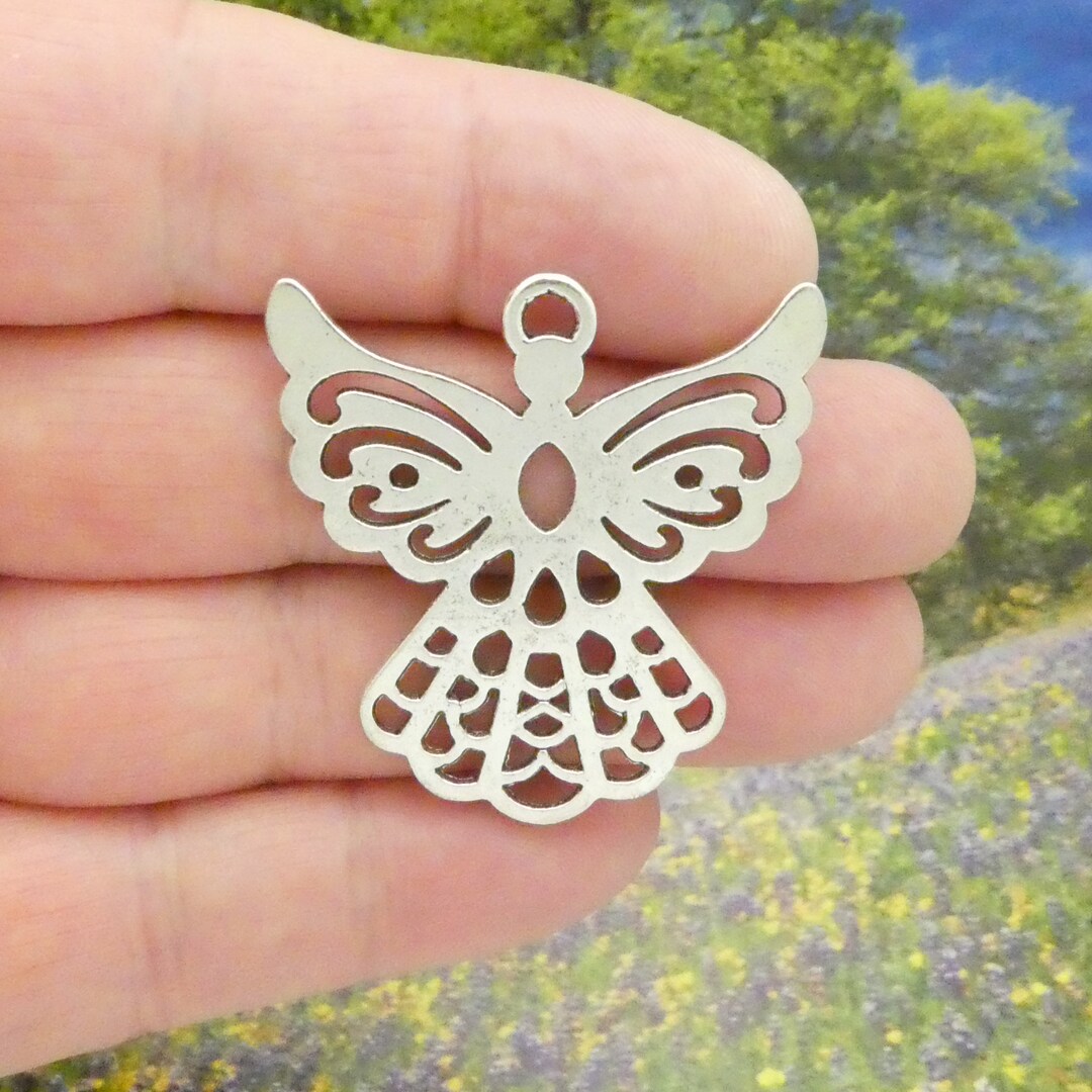 4 Filigree Angel Charm Pendant Silver by TIJC SP1163 - Etsy