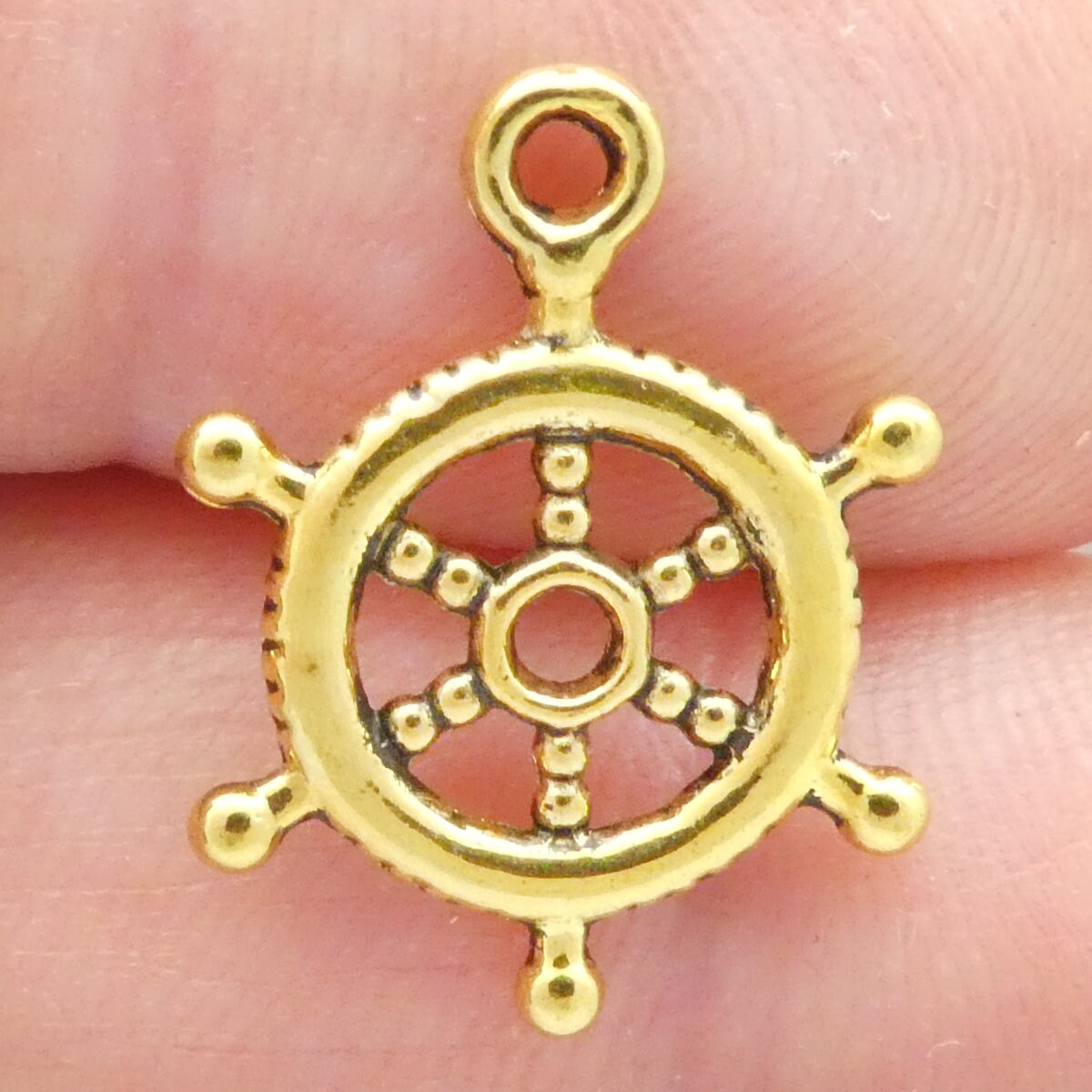 BULK 80 Ship Wheel Charm Gold Small by TIJC SP1104B | Etsy