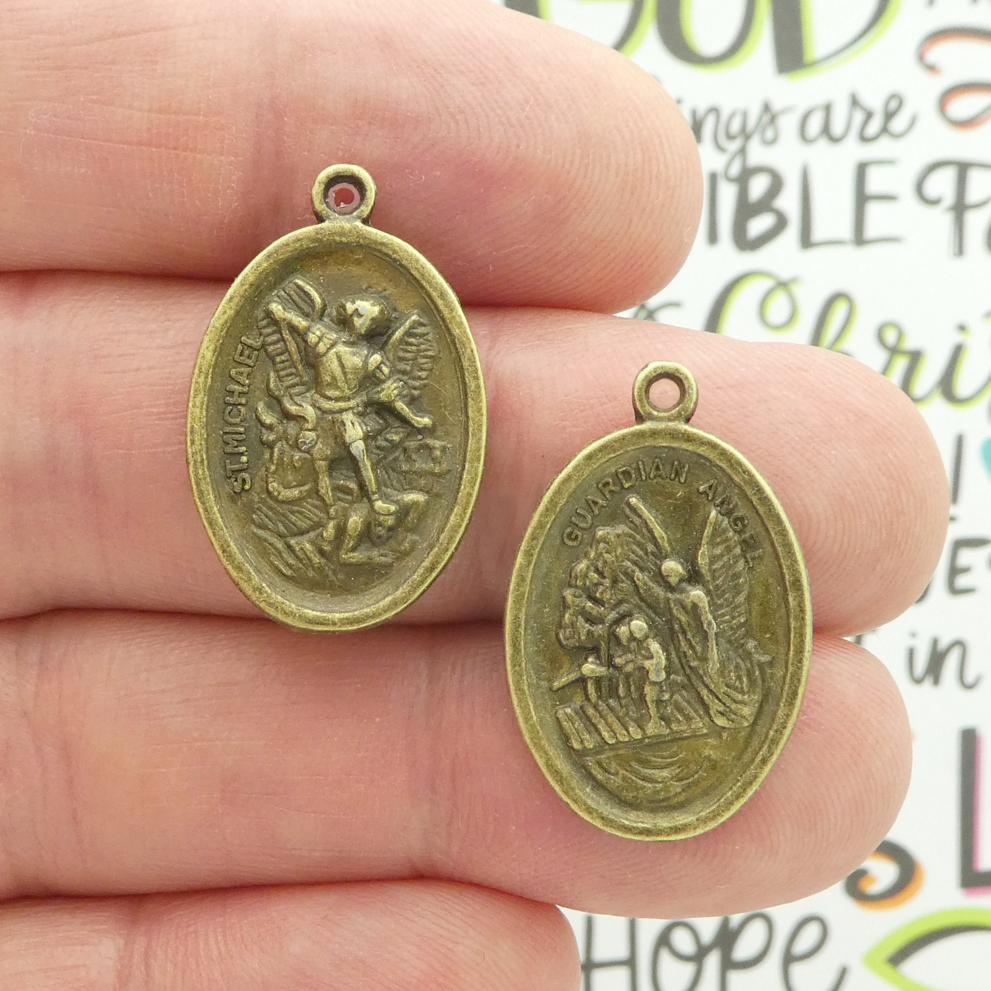 Bulk 20 St Michael Charm With Guardian Angel Bronze 26x16mm by - Etsy