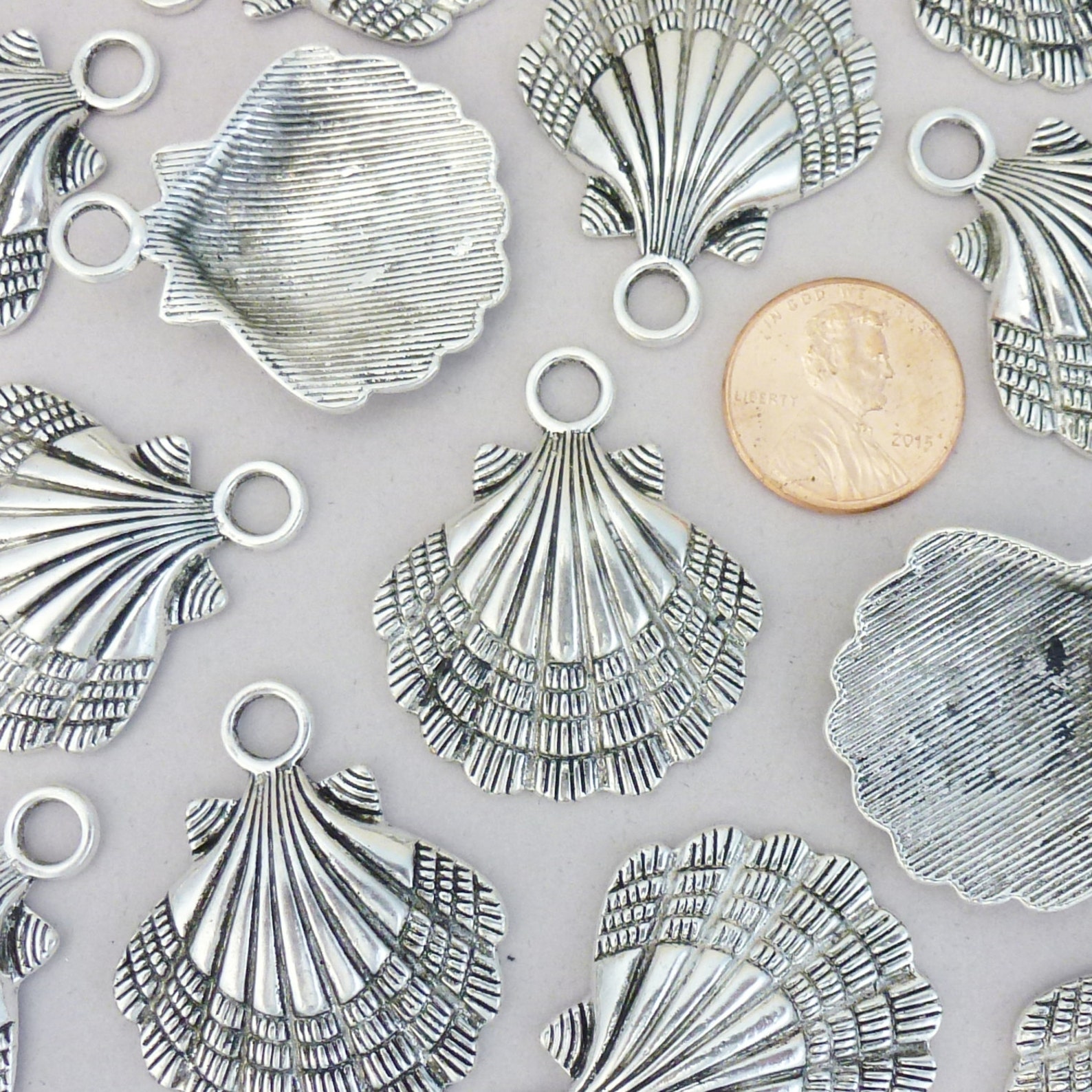 4 Silver Sea Shell Charm Pendant 36x30mm by TIJC SP1203 | Etsy