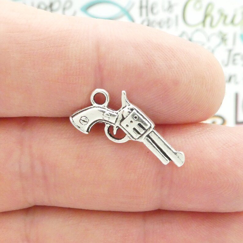 12 Silver Hand Gun Charm Pistal Pendant 11x21mm by TIJC SP0723 - Etsy