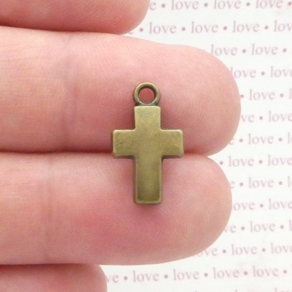 Bulk 30 Simple Cross Charm Small Bronze by TIJC SP1409B | Etsy