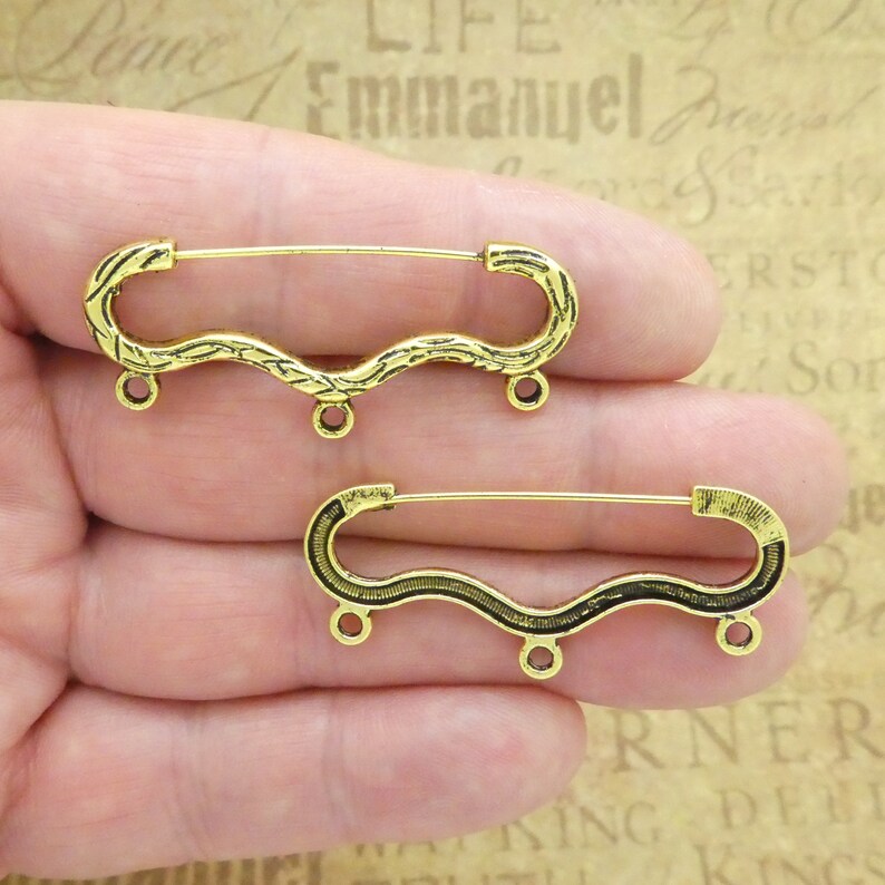 2 Gold Ornate 3 Loop Charm Holder Pin 20x46mm by TIJC SP1997 - Etsy