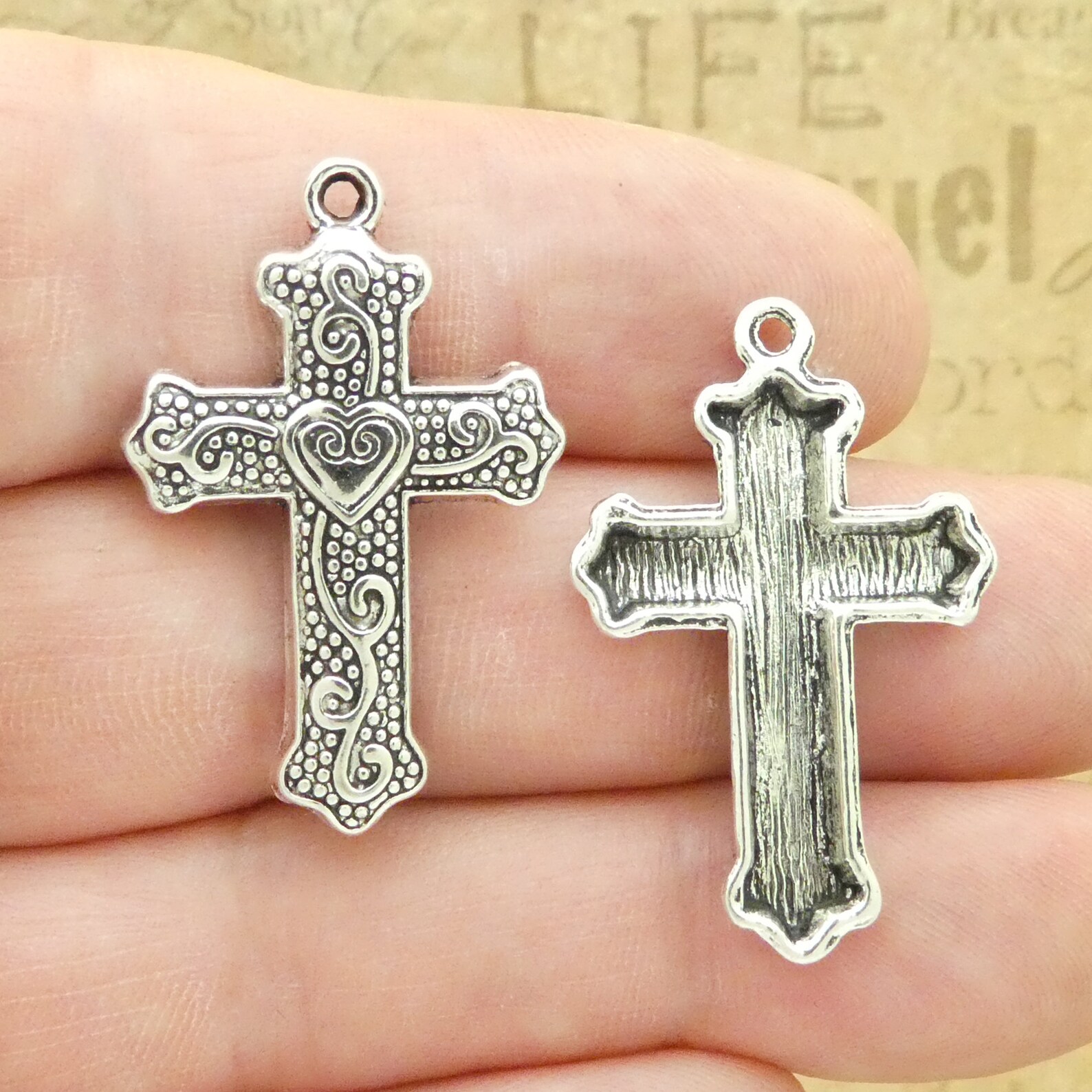 BULK 20 Heart Cross Charm Pendant Silver by TIJC SP1927B | Etsy