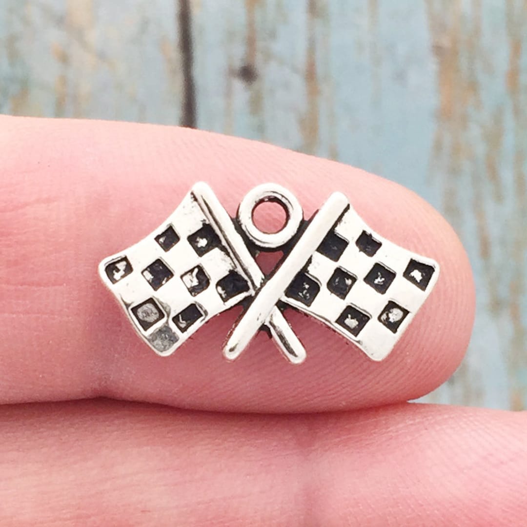 BULK 40 Silver Checkered Flag Charm by TIJC SP1010B - Etsy