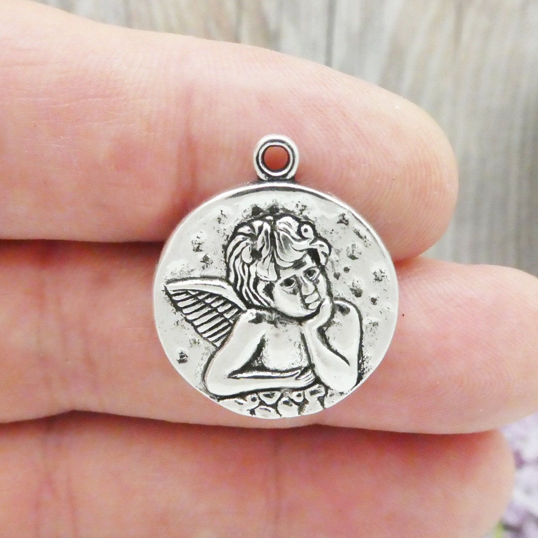 BULK 8 Silver Raphael Angel Charm Medal 27x22mm by TIJC SP0414B - Etsy