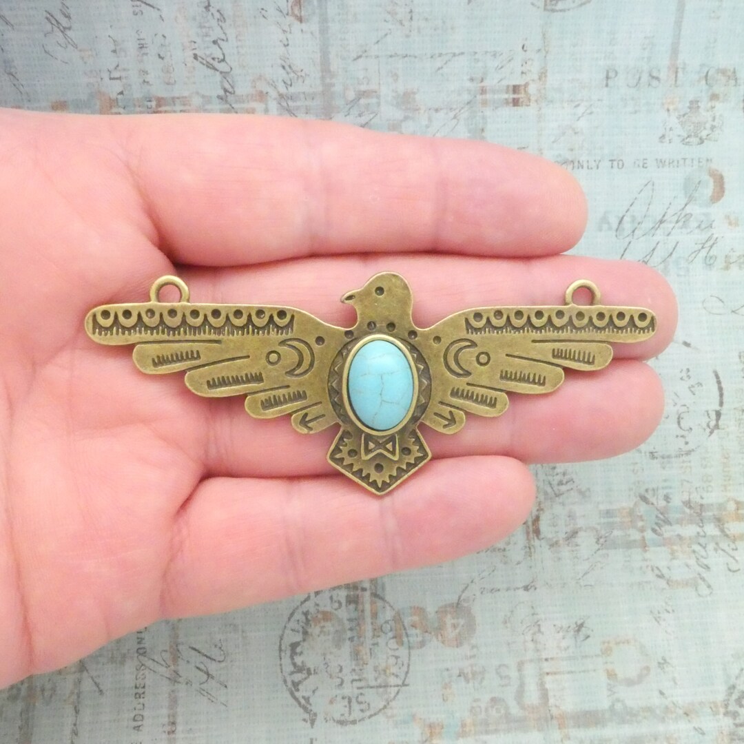 1 Bronze Thunderbird Charm Pendant With Turquoise for Southwest Jewelry ...