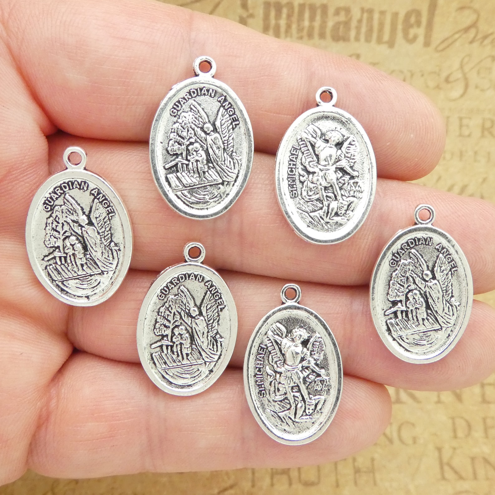 5 Silver St Michael Charm With Guardian Angel 26x16mm by TIJC - Etsy