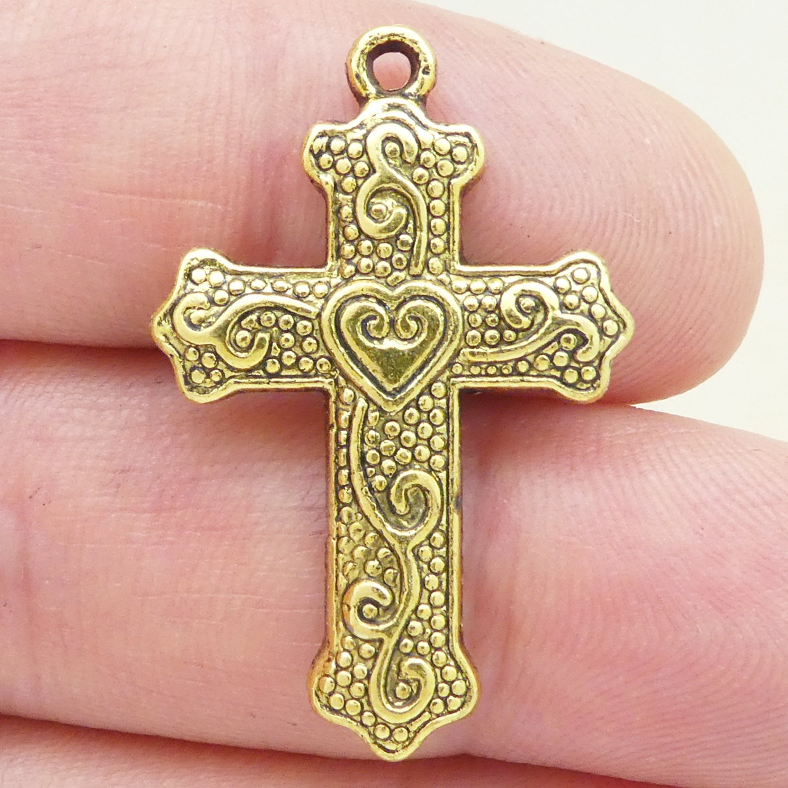 BULK 20 Gold Heart Cross Charm by TIJC SP1763B - Etsy