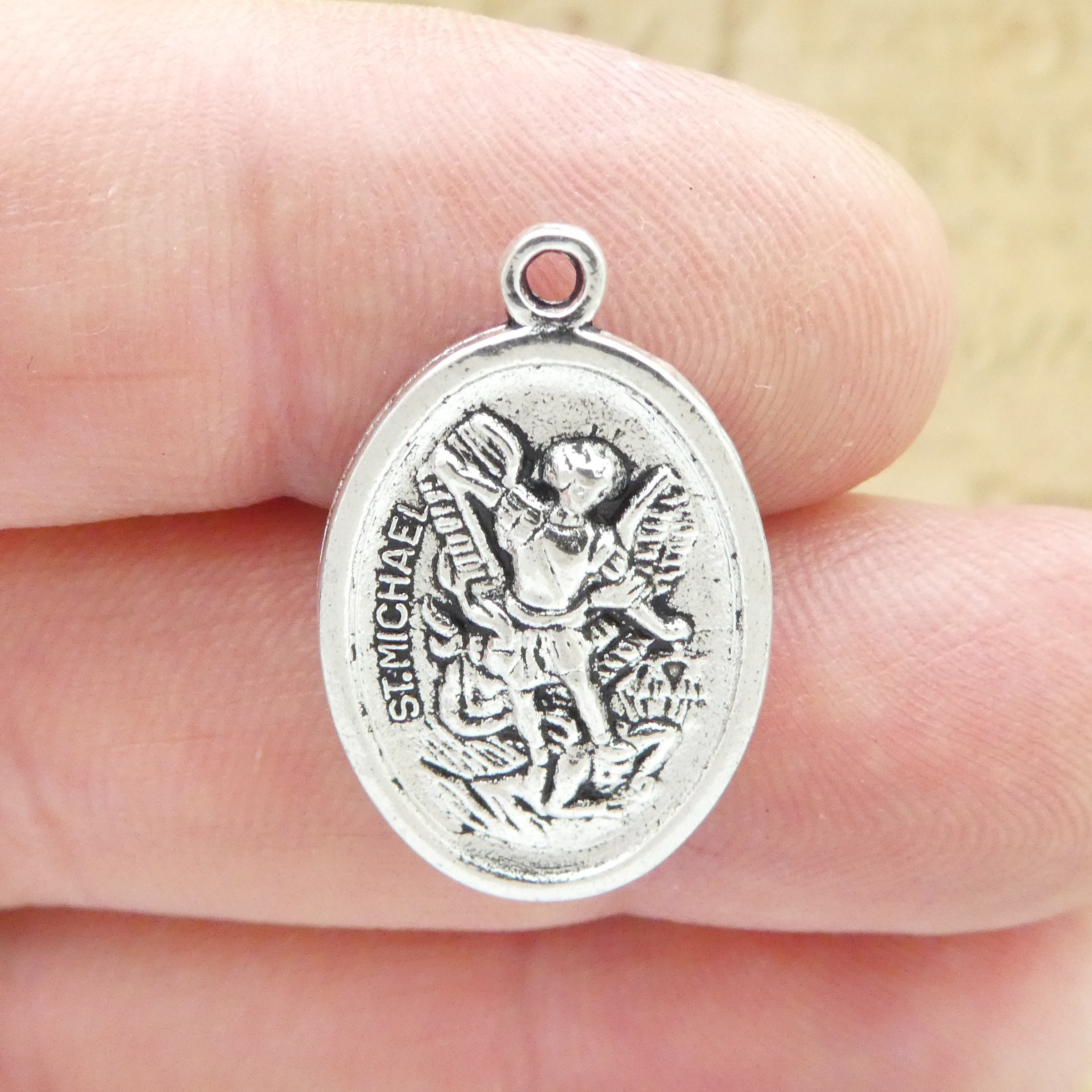 5 Silver St Michael Charm With Guardian Angel 26x16mm by TIJC - Etsy