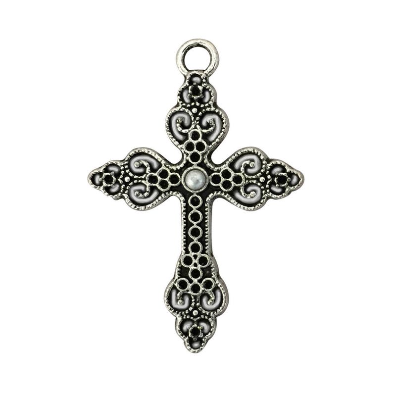 2 Filigree Silver Cross Charm Pendant 50x35mm by TIJC SP1632 | Etsy