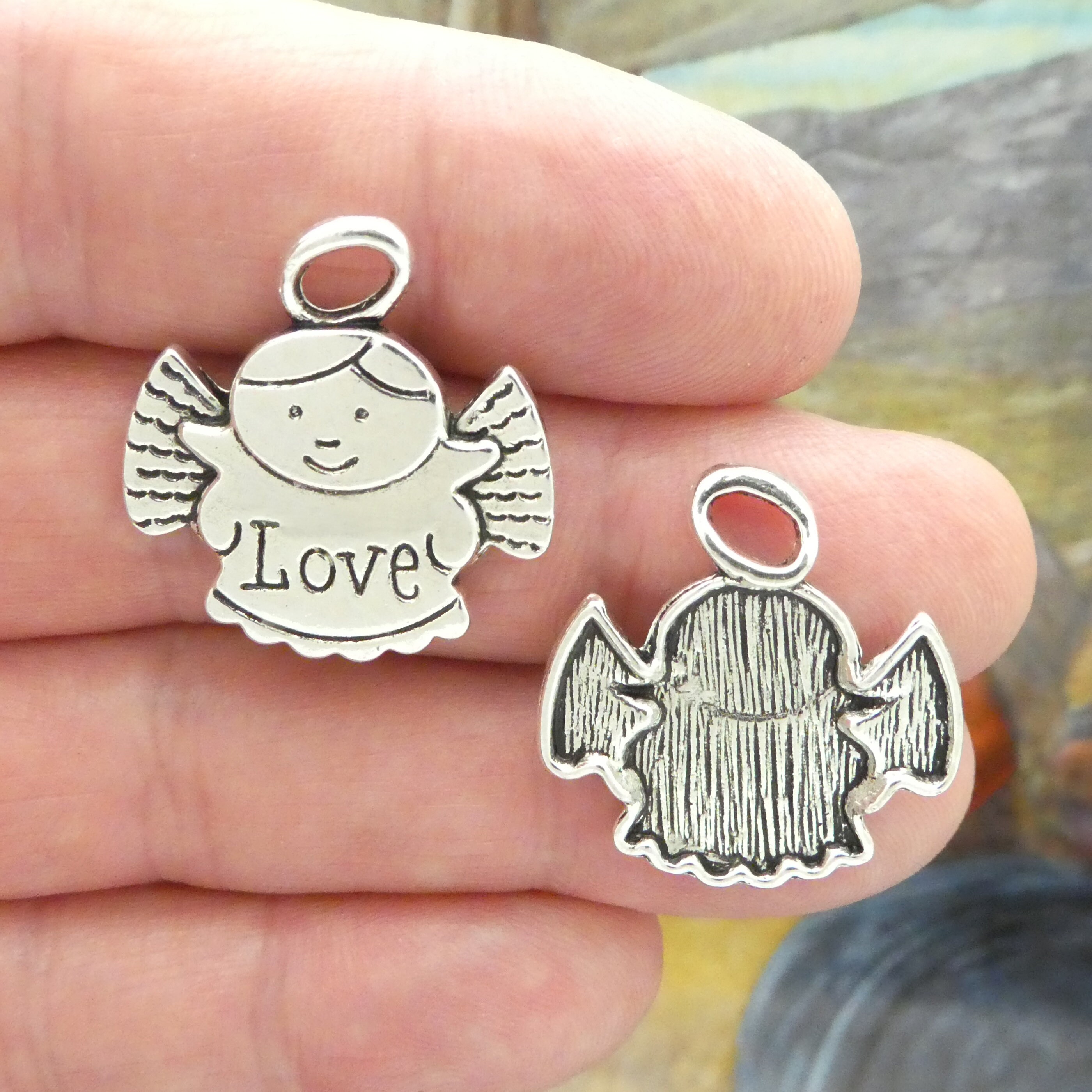 6 Love Affirmation Silver Angel Charm 26x25mm by TIJC SP0413 - Etsy