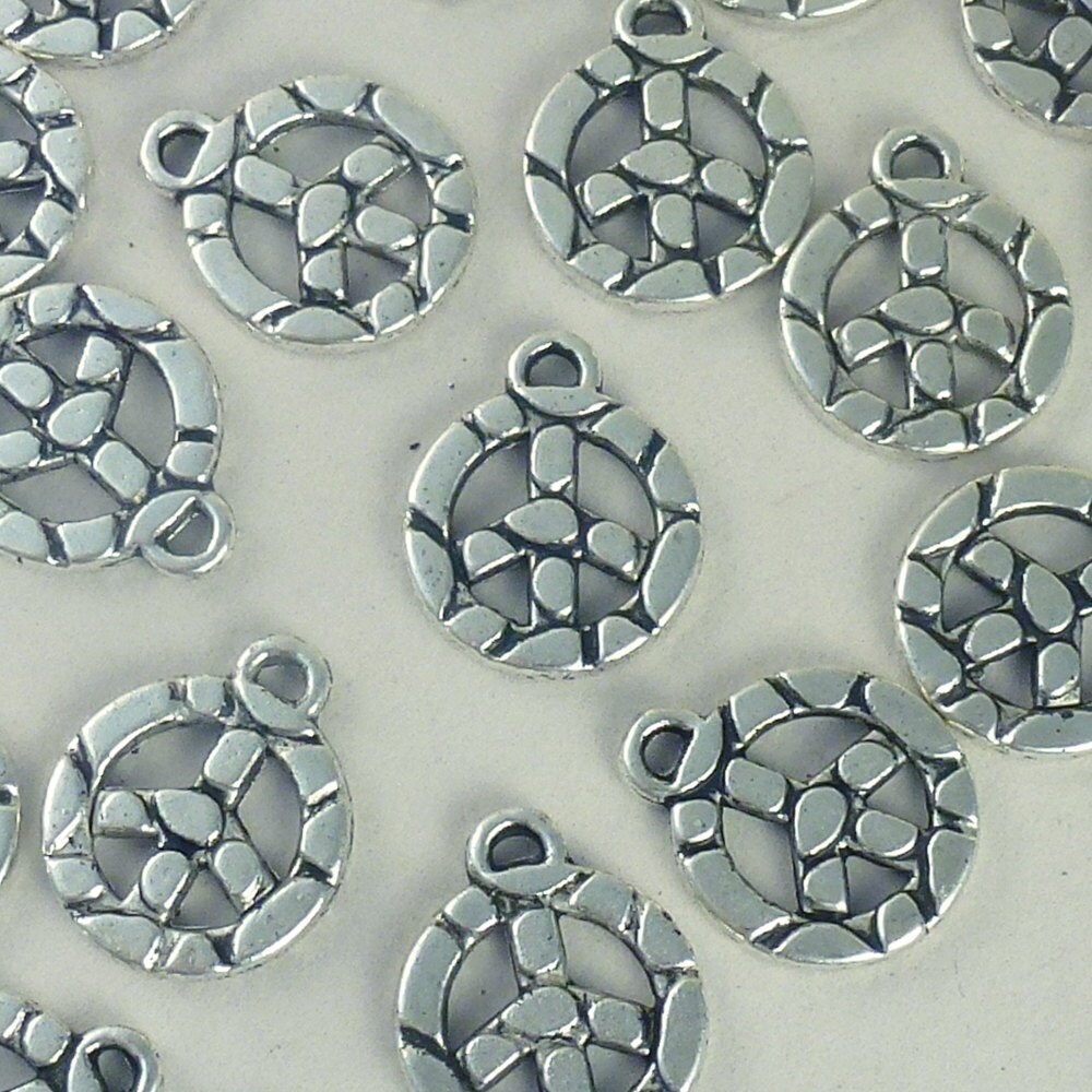 20 Silver Peace Sign Charm Pendant by TIJC SP0950 | Etsy