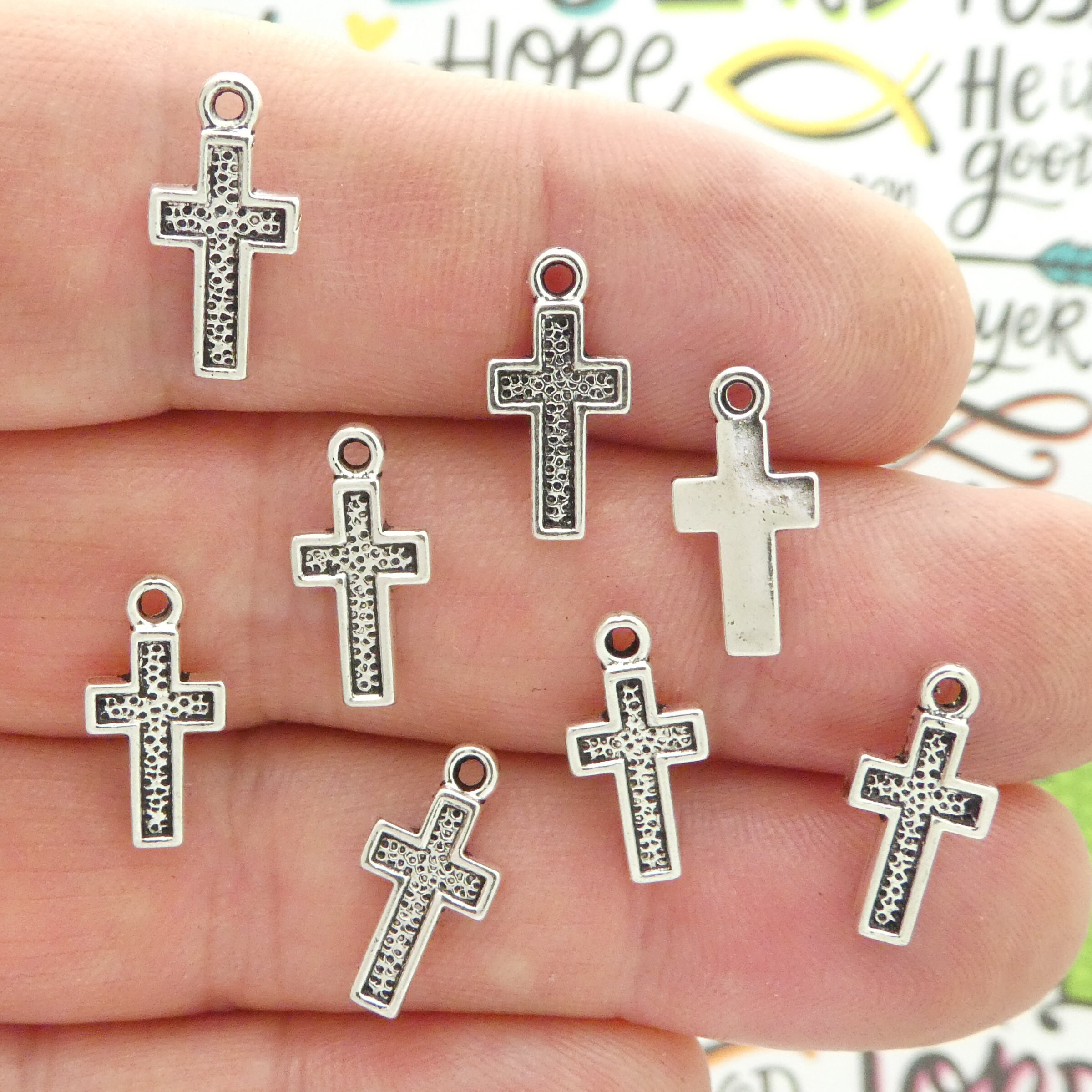 10 Simple Silver Cross Charm Pendant Tiny by TIJC SP1879 | Etsy