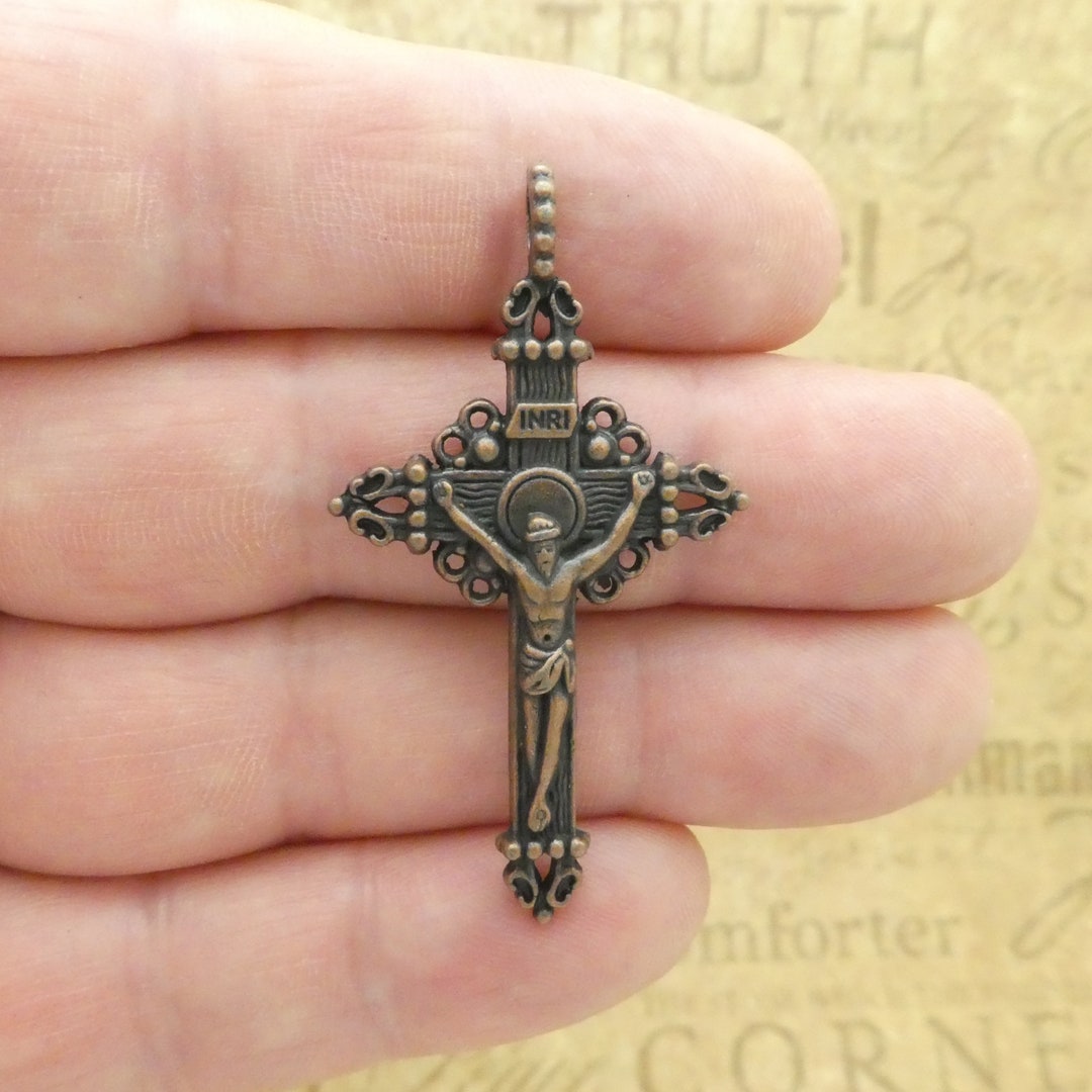 2 Copper Crucifix Cross Charm Pendant for Rosary Parts 51x28mm by TIJC ...