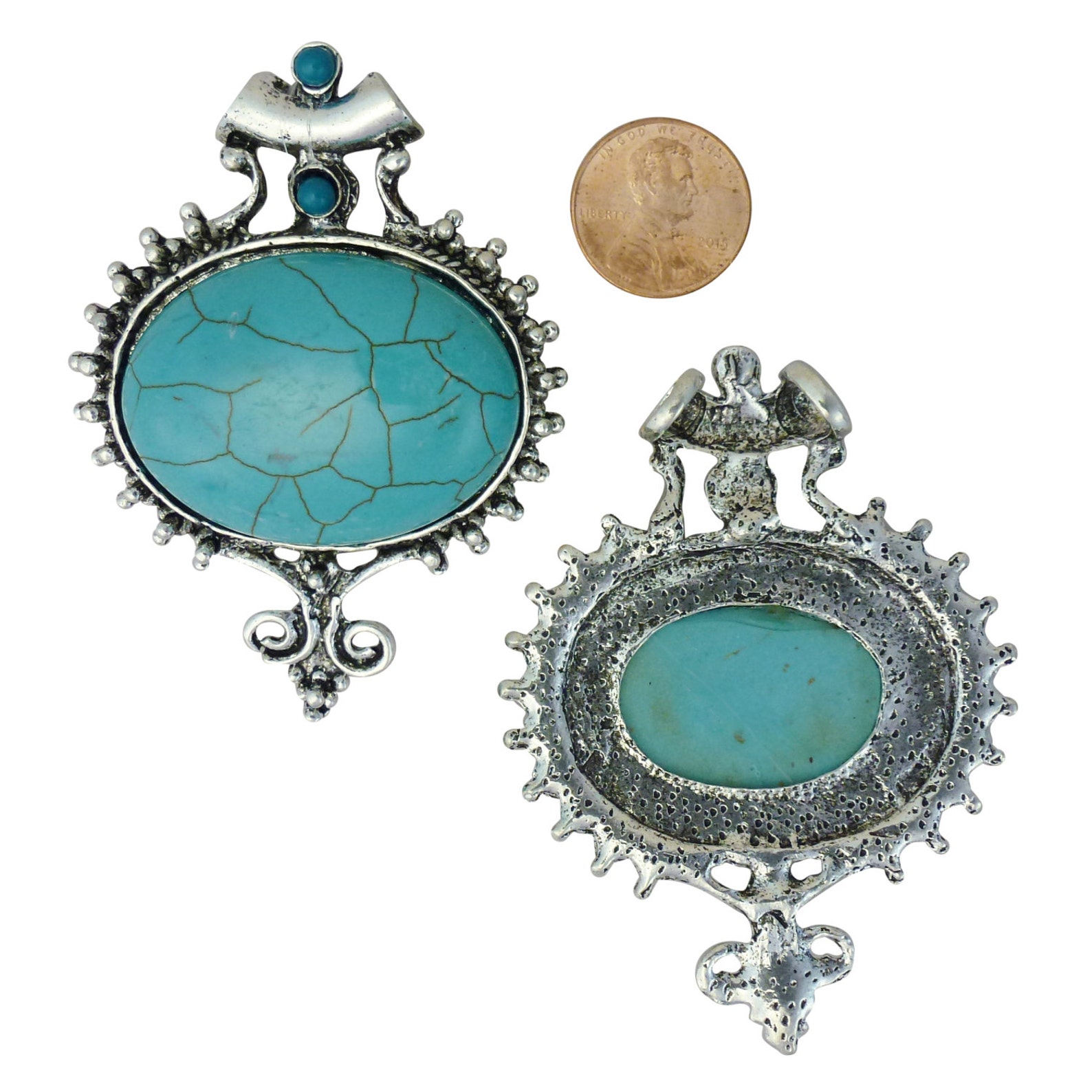 1 Bali Style Oval Turquoise Pendant 69x52mm by TIJC SP1411 - Etsy