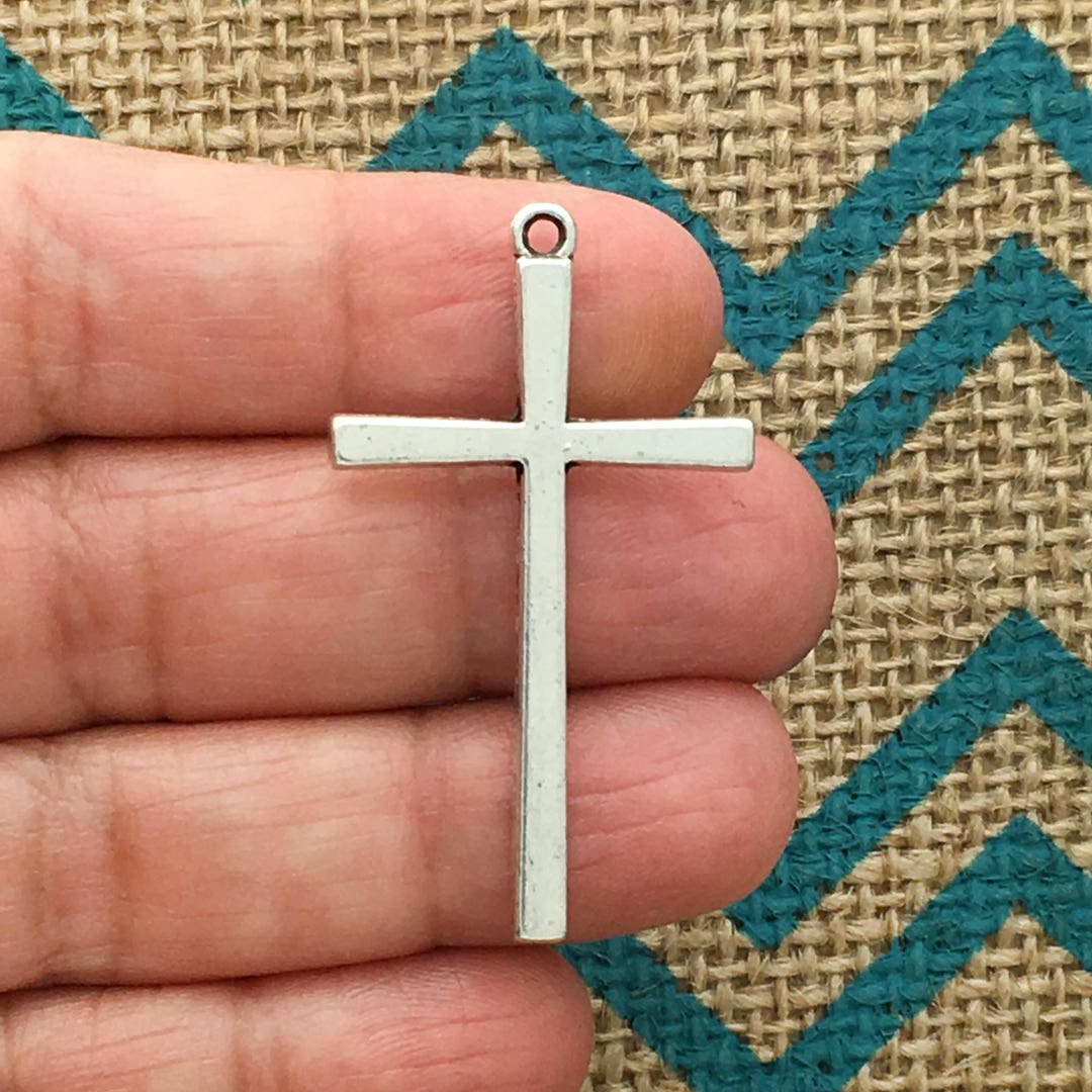 5 Silver Simple Cross Charm Pendant 43x25mm by TIJC SP1283 - Etsy