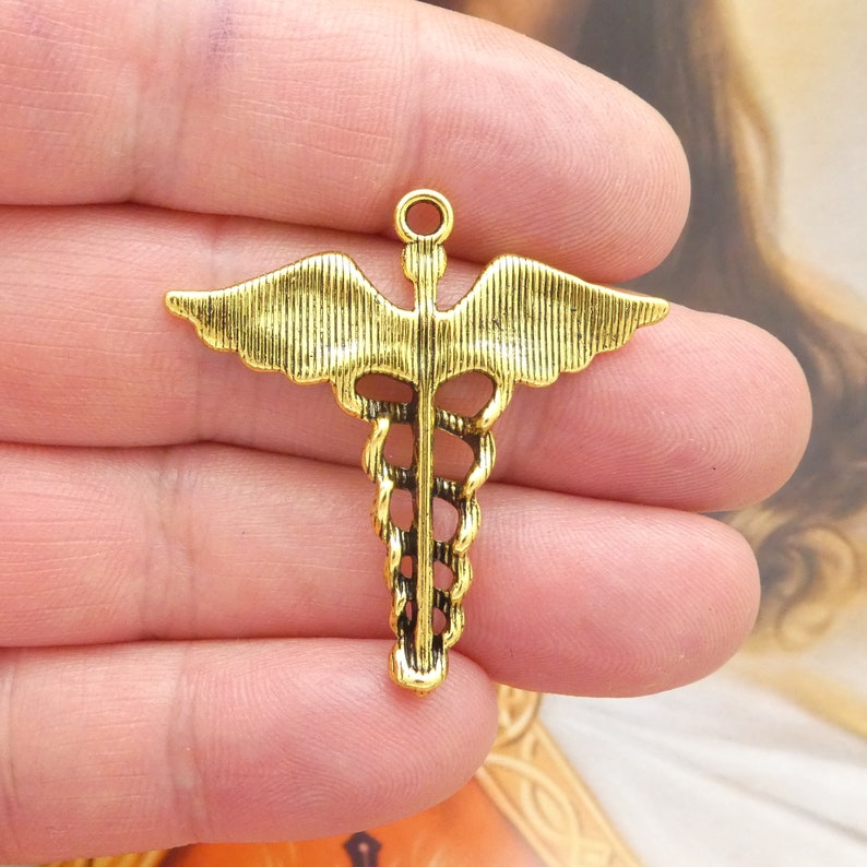 2 Gold Medical Caduceus Charm Pendant by TIJC SP2077 - Etsy