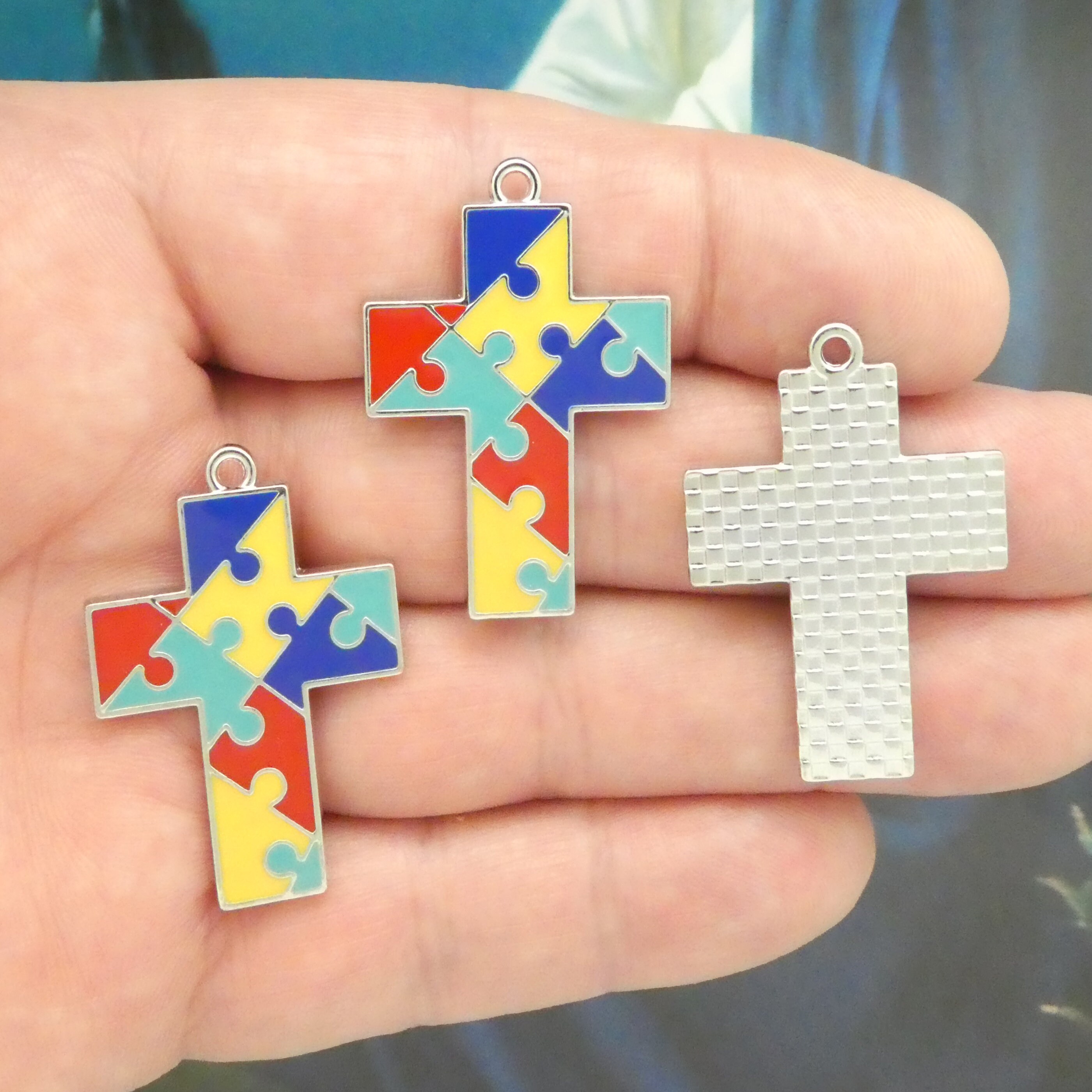 2 Cross Autism Puzzle Charms Silver With Enamel by TIJC SP1970 | Etsy