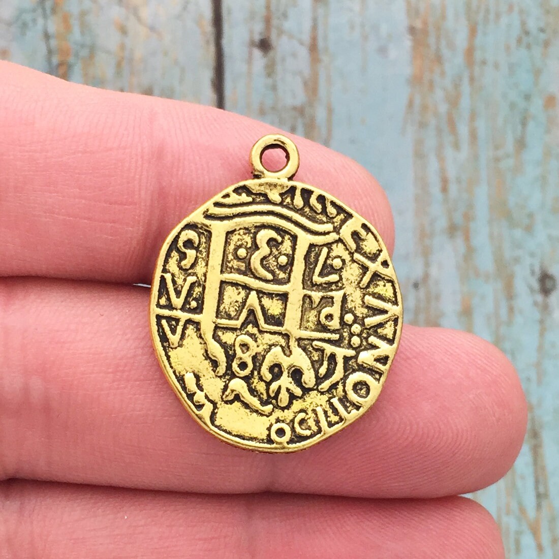 3 Spanish Coin Charm Pendant Gold by TIJC SP1662 | Etsy